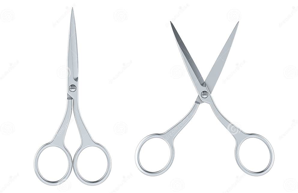 Metallic Scissors, Opened and Closed, Top Views. 3D Rendering Stock ...