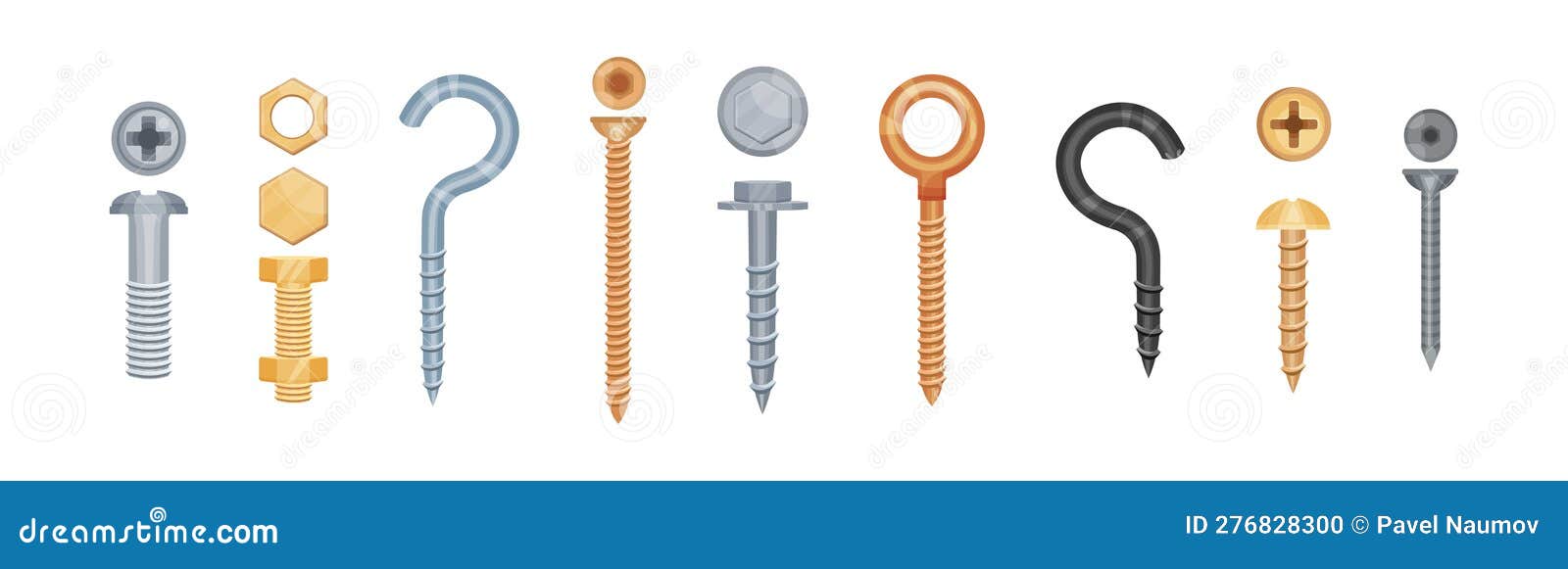Metallic and Bolt As Fastener with Helical Ridge Vector Set Stock ...