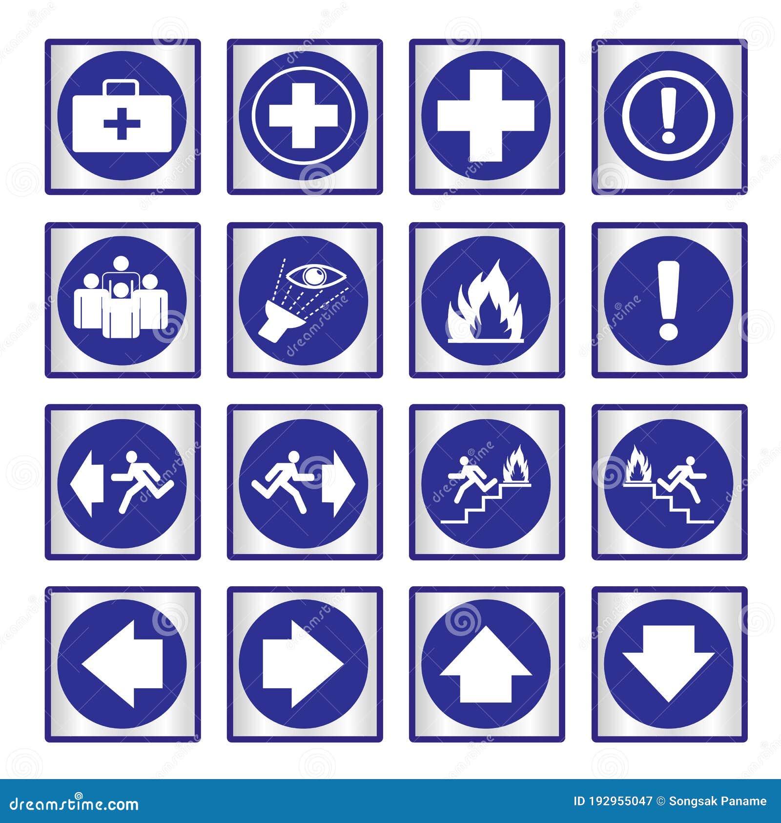 Metallic Set Blue Safety Sign Stock Vector - Illustration of people ...