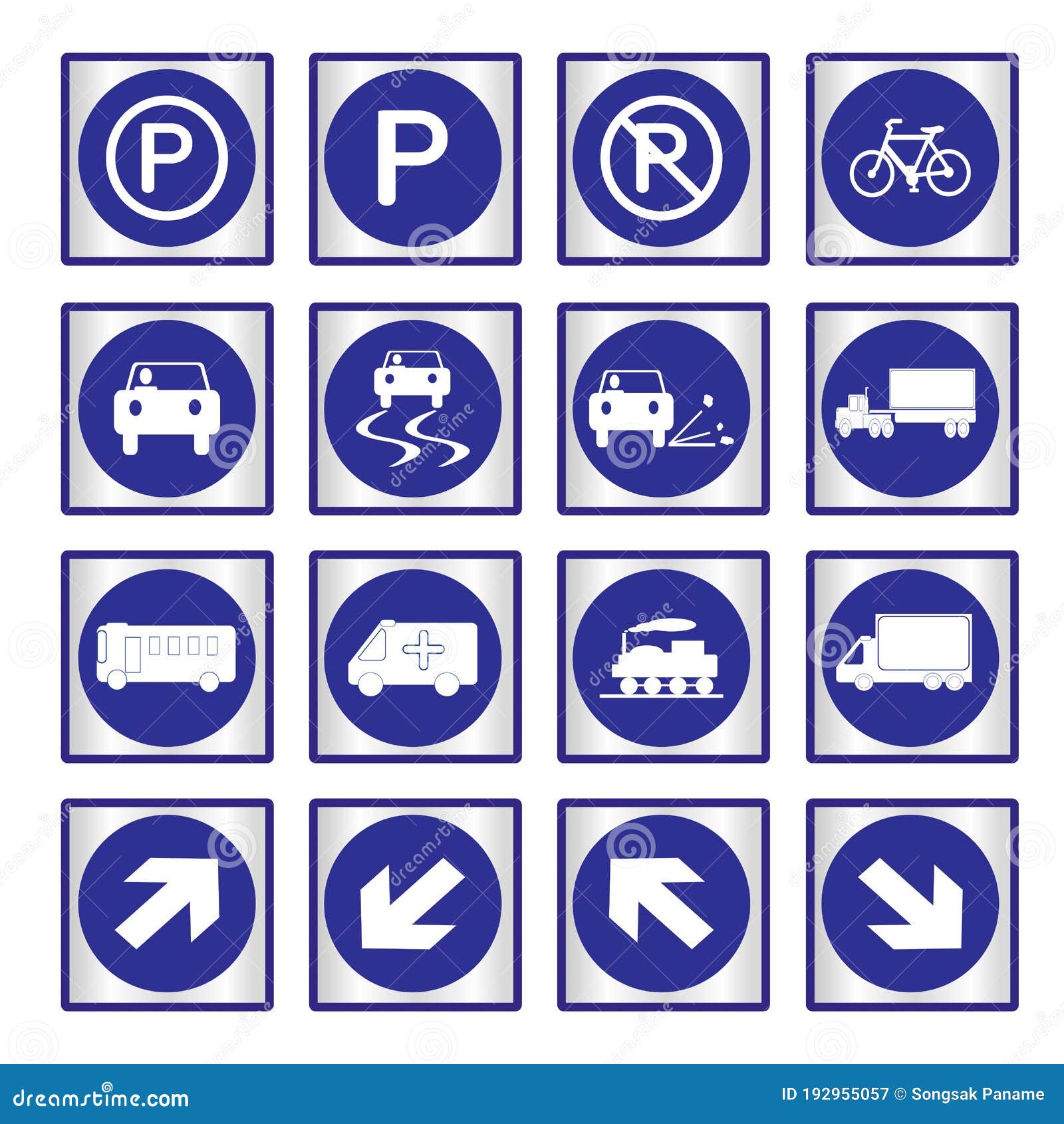 Metallic Set Blue Transport and Road Signs Stock Vector - Illustration ...