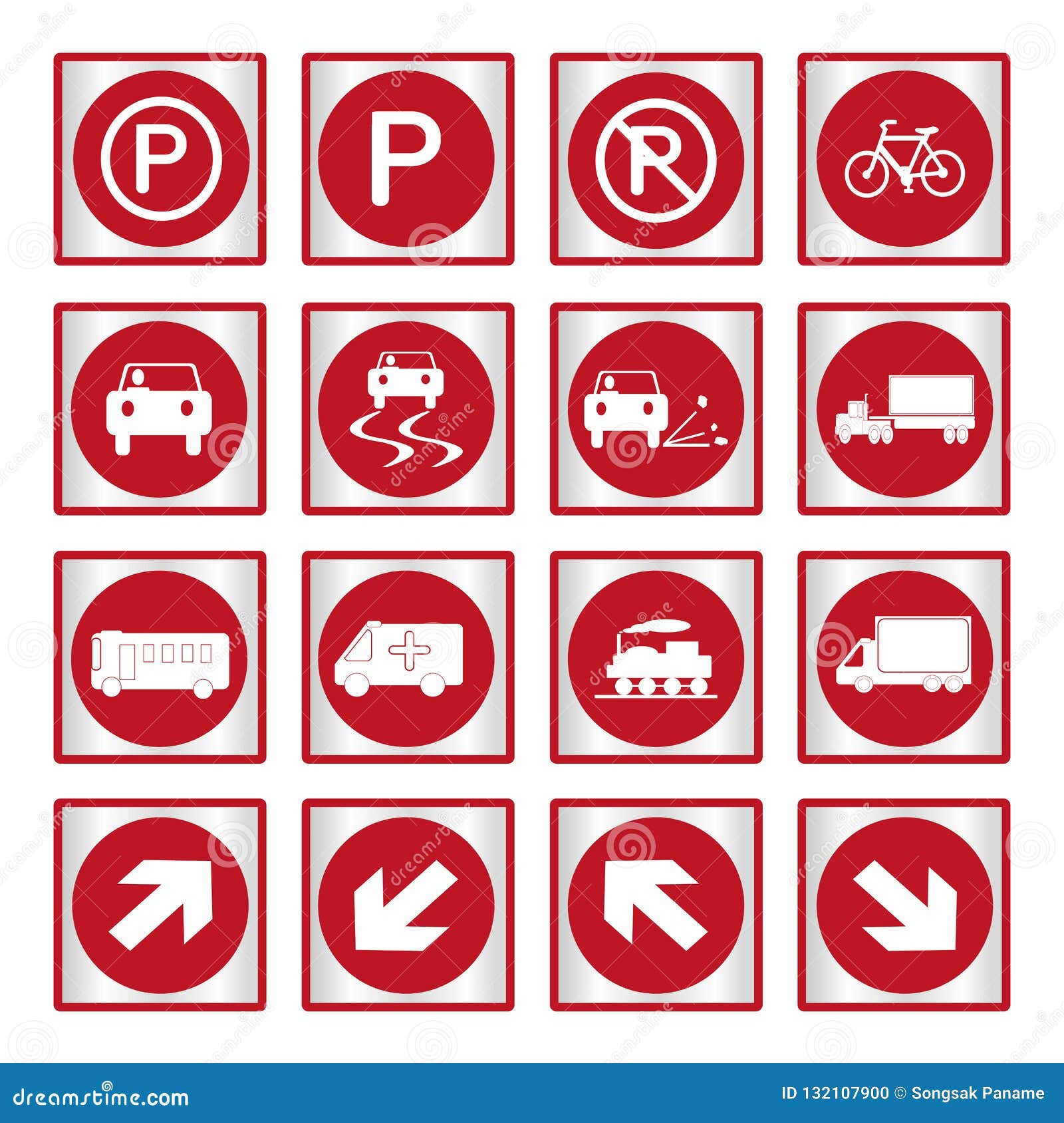 Metallic Set Red Transport and Road Signs Stock Illustration ...