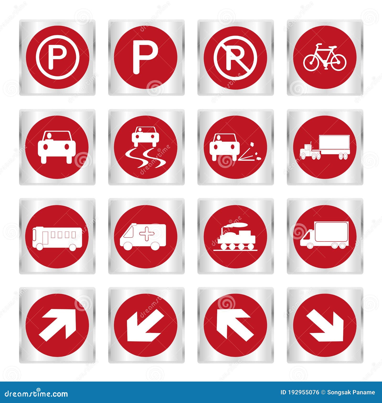 Metallic Set Red Transport and Road Signs Stock Vector - Illustration ...