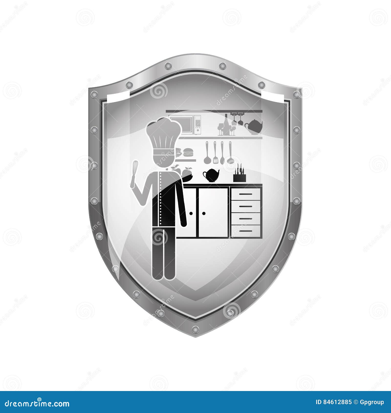 Metallic Shield of Chef in the Kitchen Stock Vector - Illustration of ...