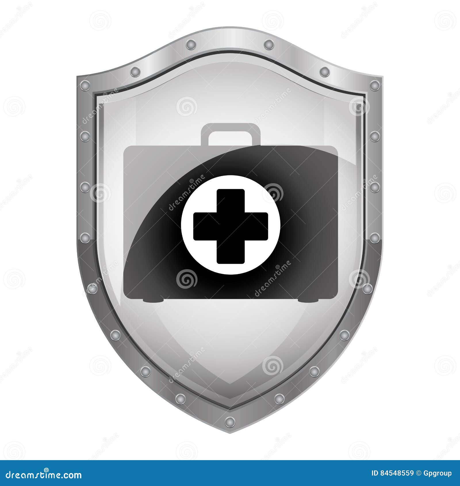 Metallic Shield with First Aid Kit Stock Vector - Illustration of ...