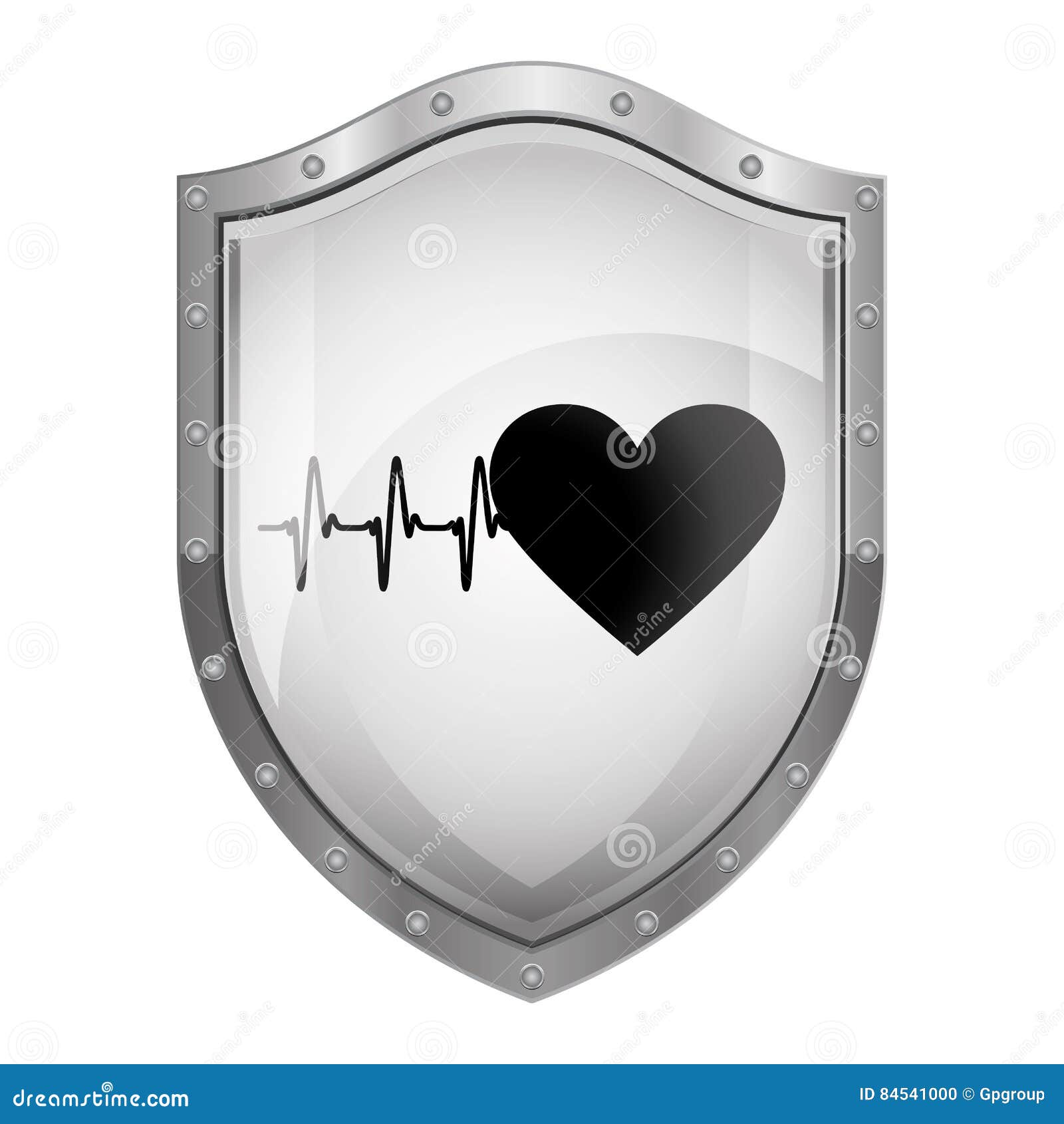 Metallic Shield with Heart and Beat Stock Vector - Illustration of ...