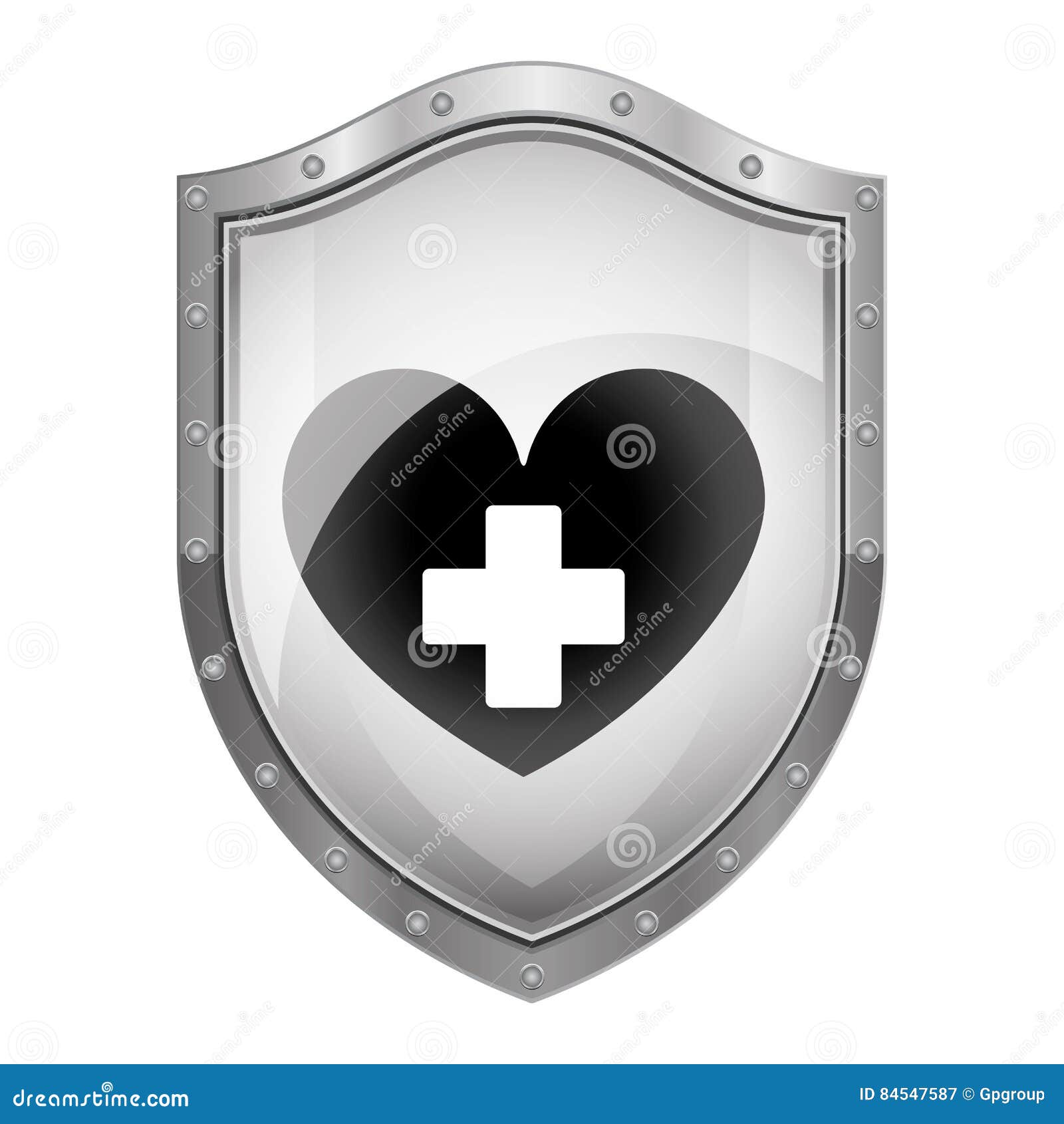 Metallic Shield with Heart and Cross Stock Vector - Illustration of ...