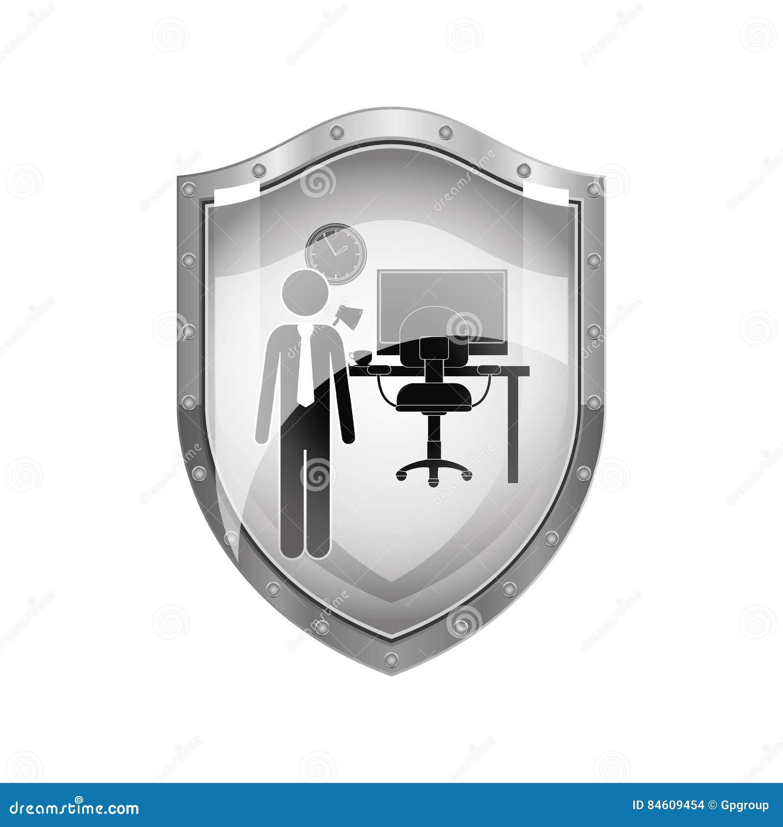 Metallic Shield of Man Administrator in Office Stock Vector ...
