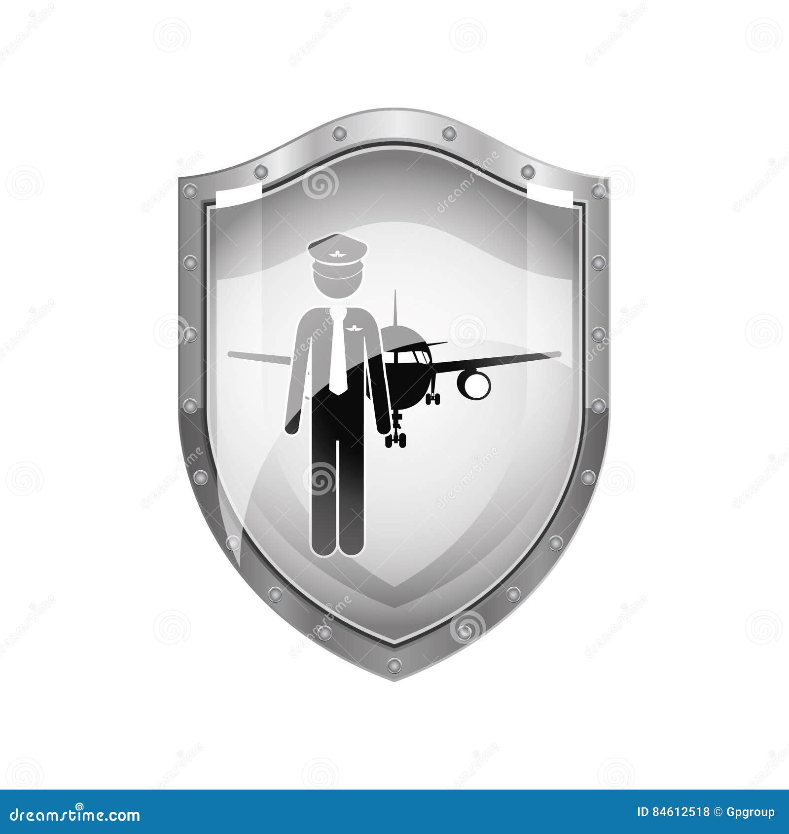 Metallic Shield of Pilot with Aeroplane Stock Vector - Illustration of ...