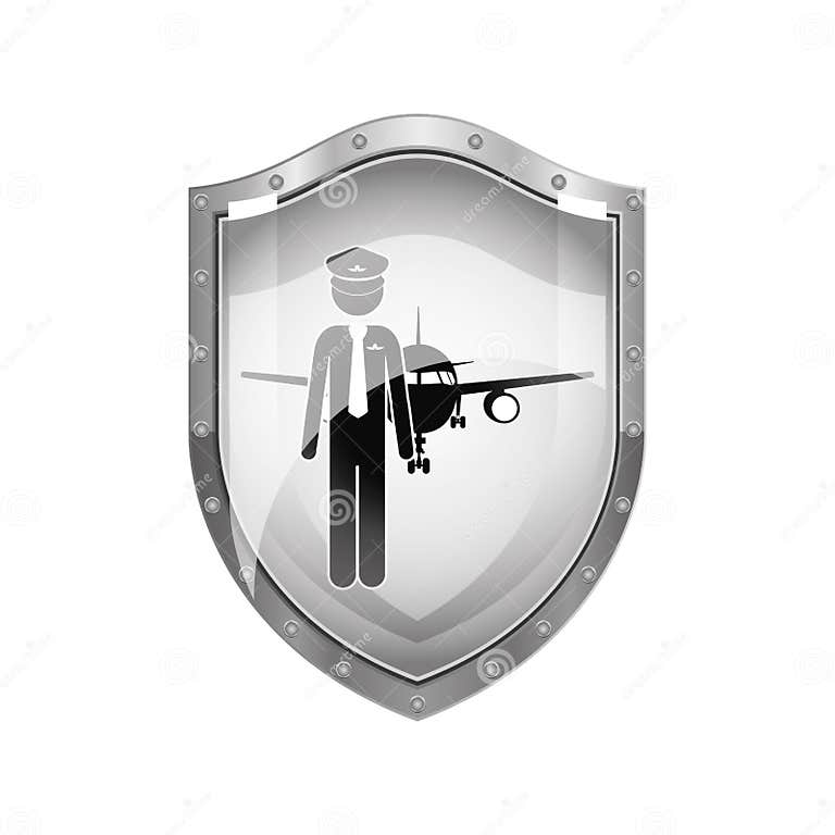 Metallic Shield of Pilot with Aeroplane Stock Vector - Illustration of ...