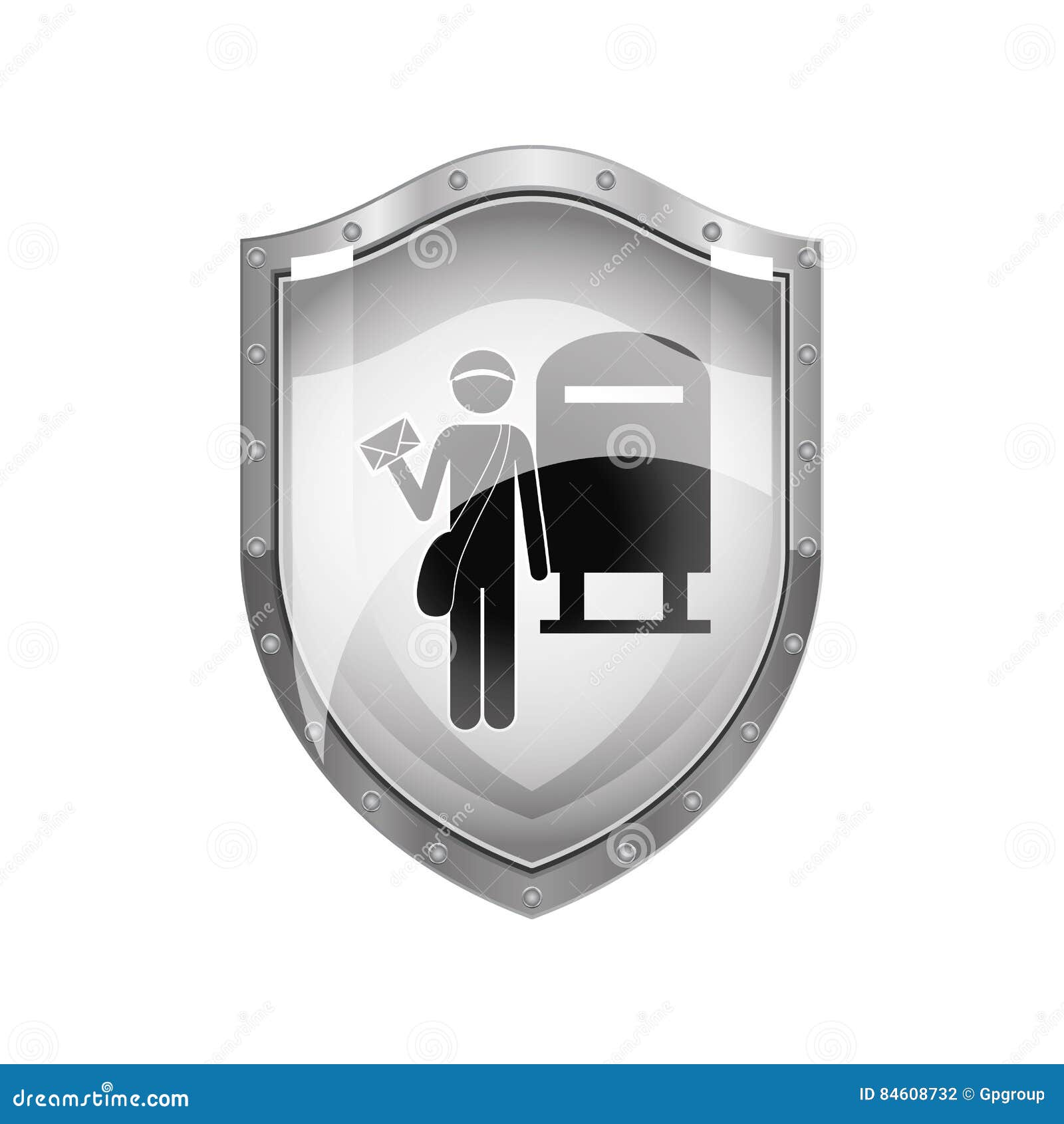 Metallic Shield of Postman with Mailbox Stock Vector - Illustration of ...