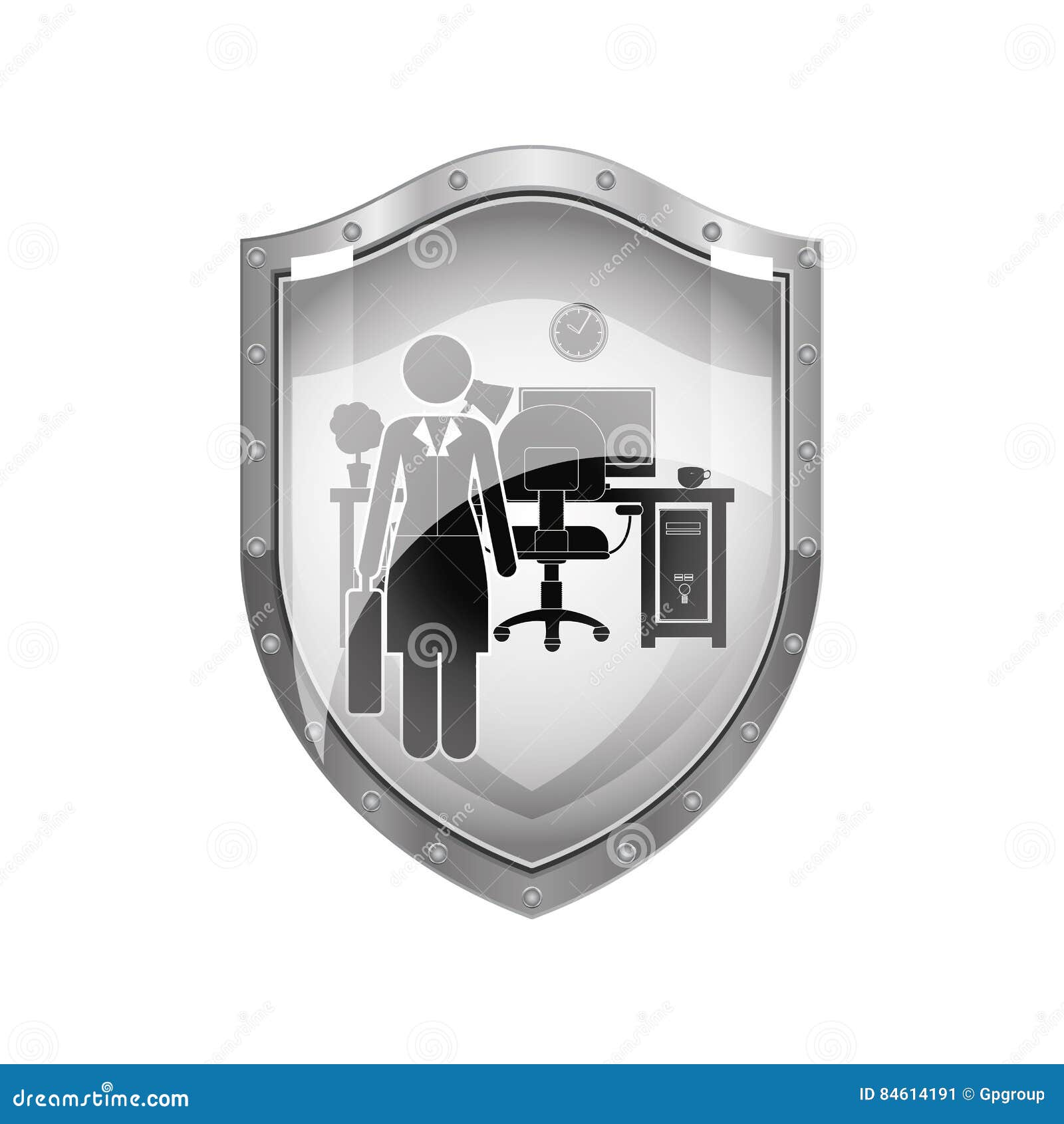 Metallic Shield of Woman Administrator in Office Stock Vector ...