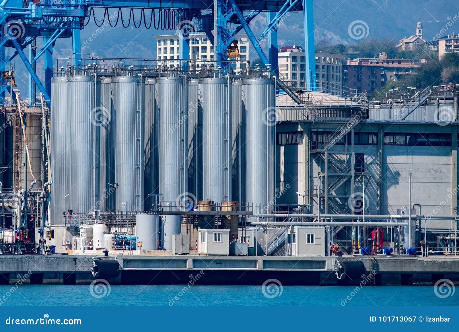 Metallic Silos on Light Blue Sky Stock Image - Image of modern ...