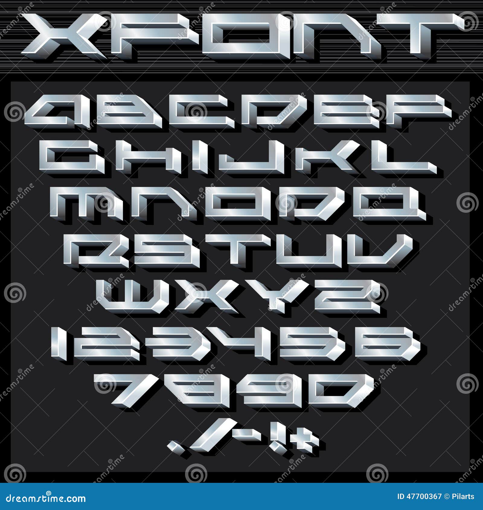 Metallic Silver Alphabet and Numbers Stock Vector - Illustration of ...