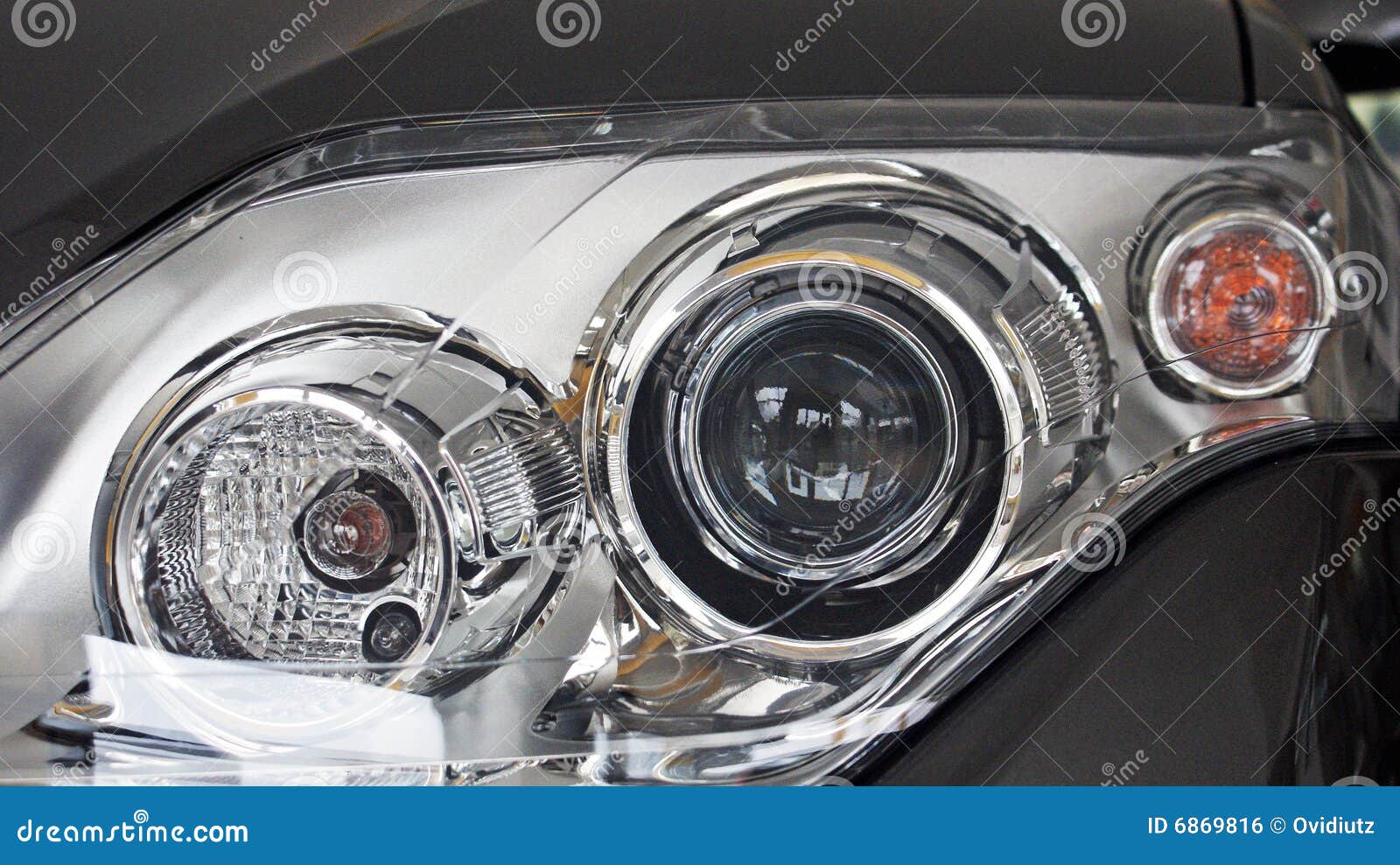 Metallic Silver Car Headlight Detail Close Up Stock Photo - Image of ...