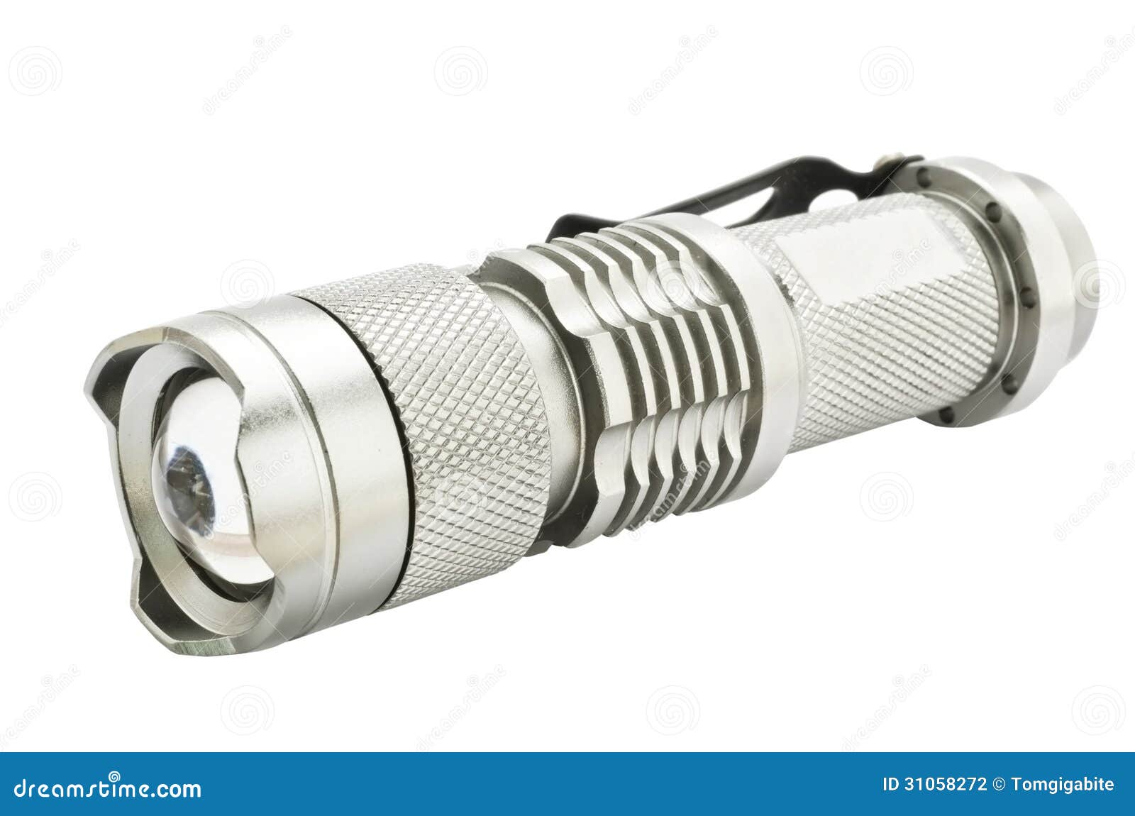 Metallic silver flashlight stock photo. Image of bulb - 31058272
