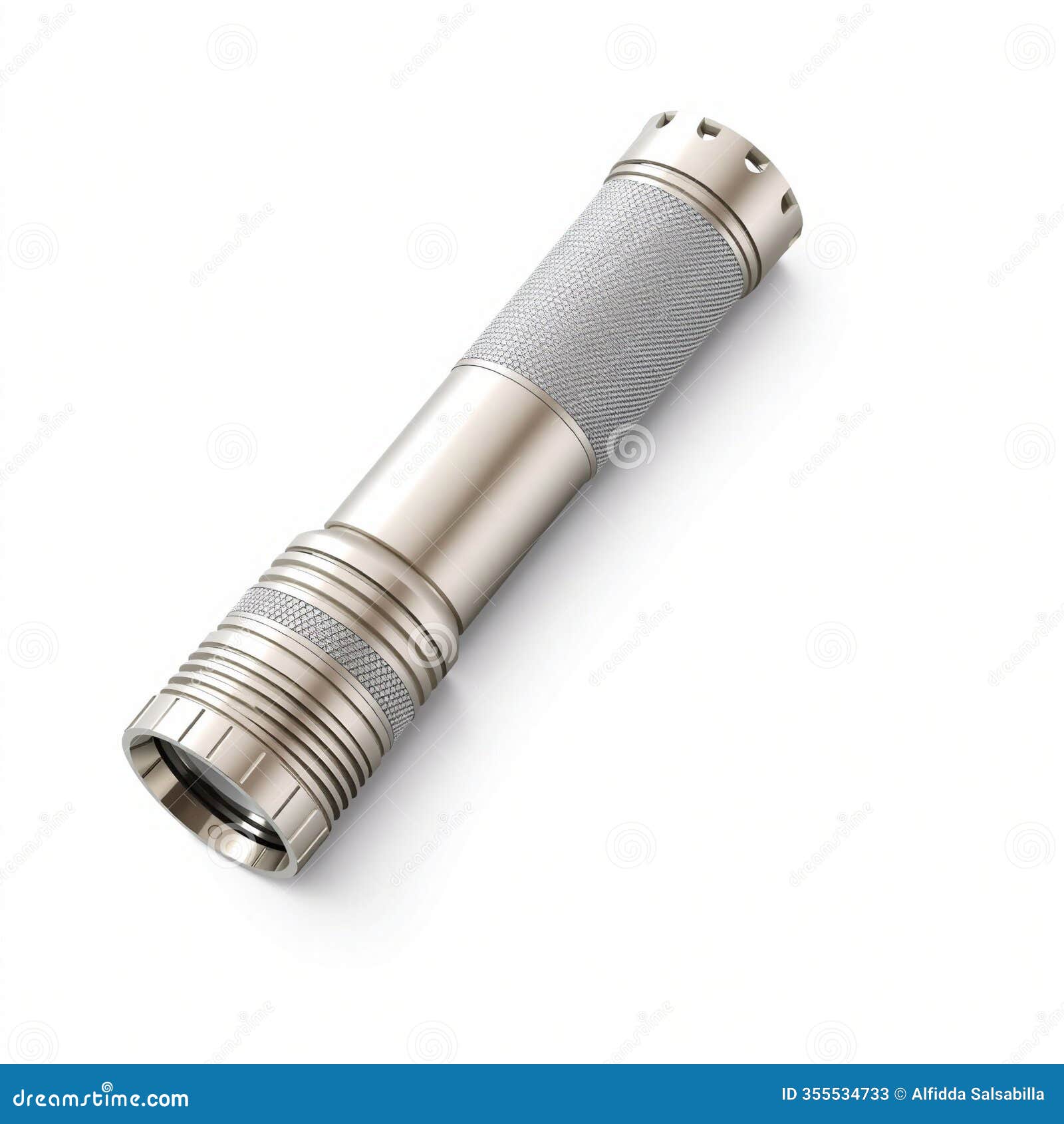 A Metallic Silver Flashlight with a Plain Design, Isolated on a White ...