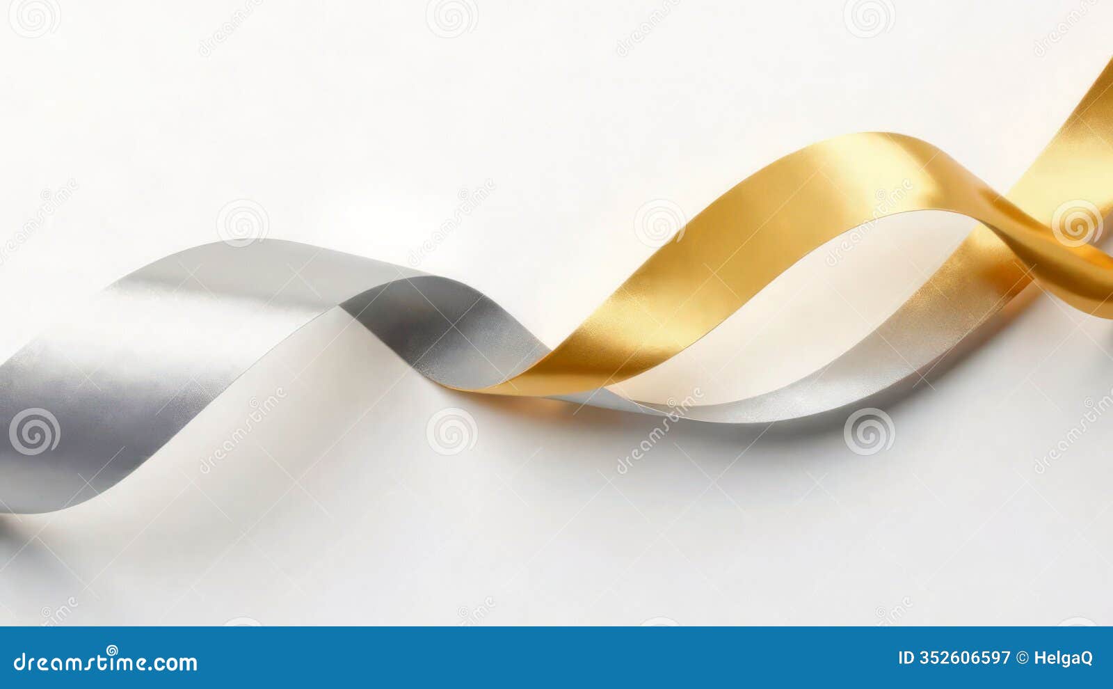 Metallic Silver and Gold Ribbons Twisting Elegantly on White Background ...