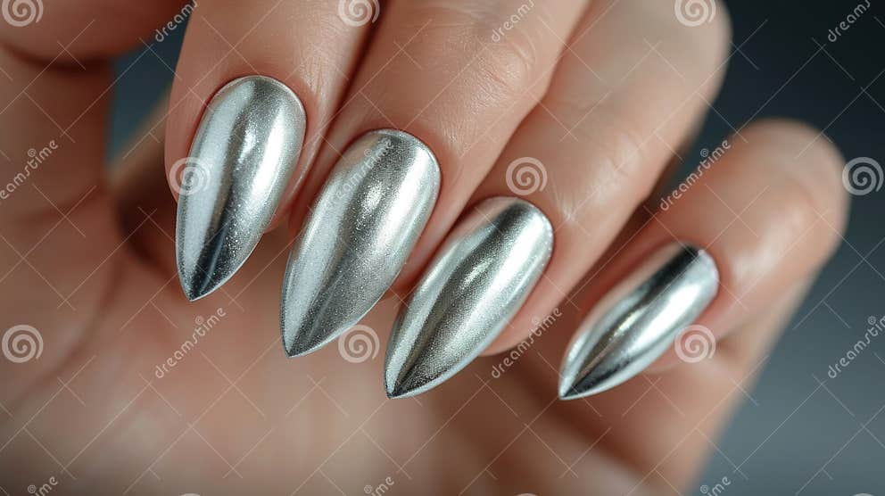 Metallic Silver Sharp Nails on Hand Stock Illustration - Illustration ...