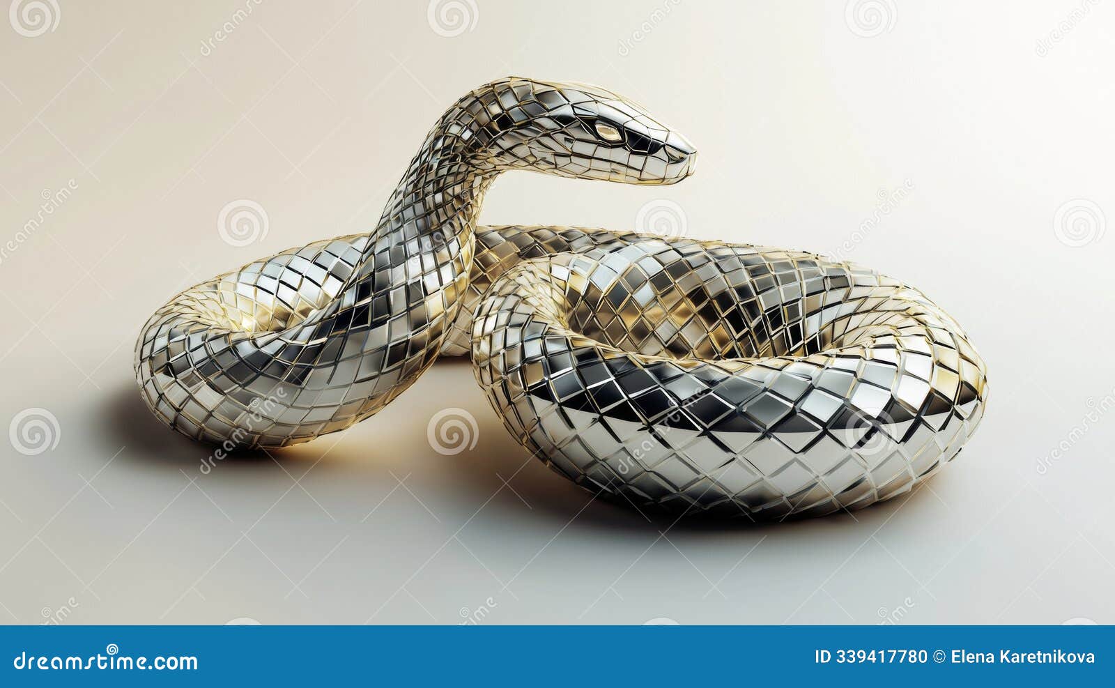 Metallic Silver Snake Posing on a White Background, with a Square Tile ...