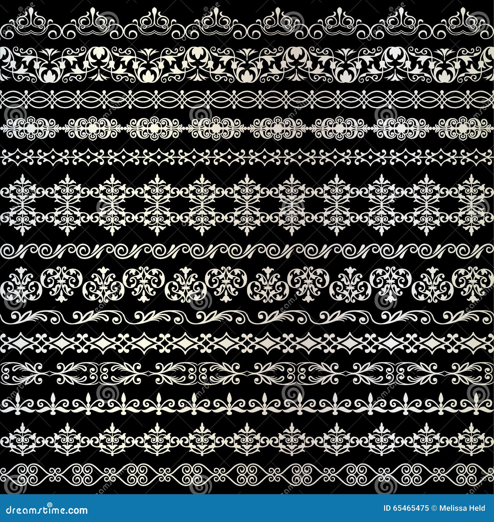 Metallic Silver Stripe Ornate Borders Stock Illustration - Illustration ...