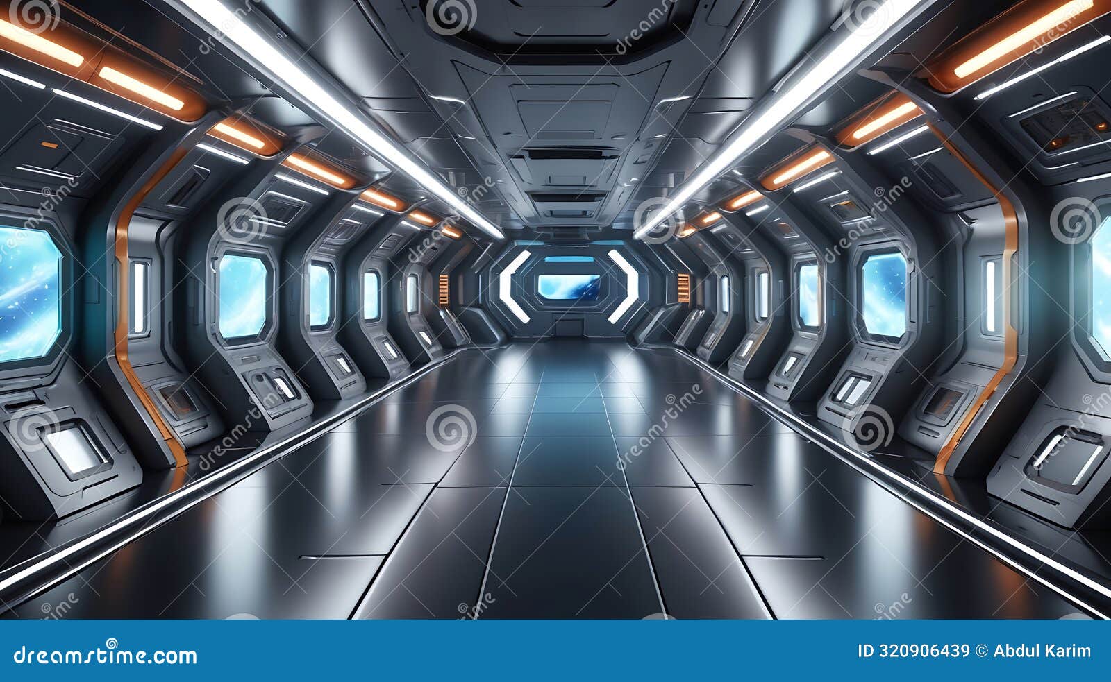 Futuristic Metallic Spaceship Interior Background Stock Illustration ...