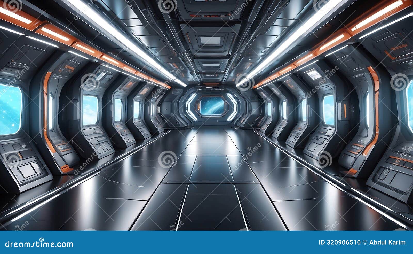 Futuristic Metallic Spaceship Interior Background Stock Illustration ...
