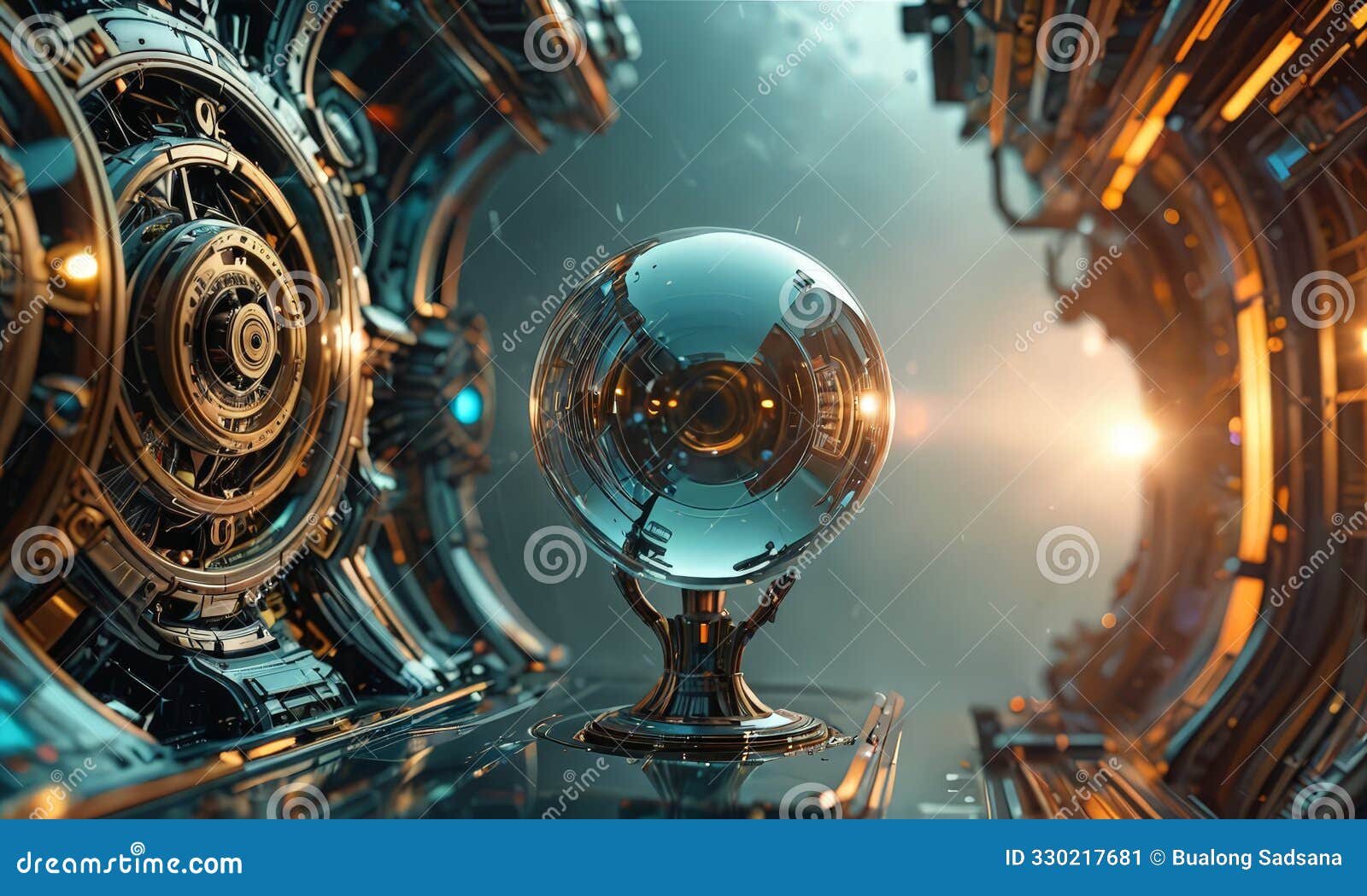 Metallic Sphere with Reflective Surface is Centered in Futuristic ...