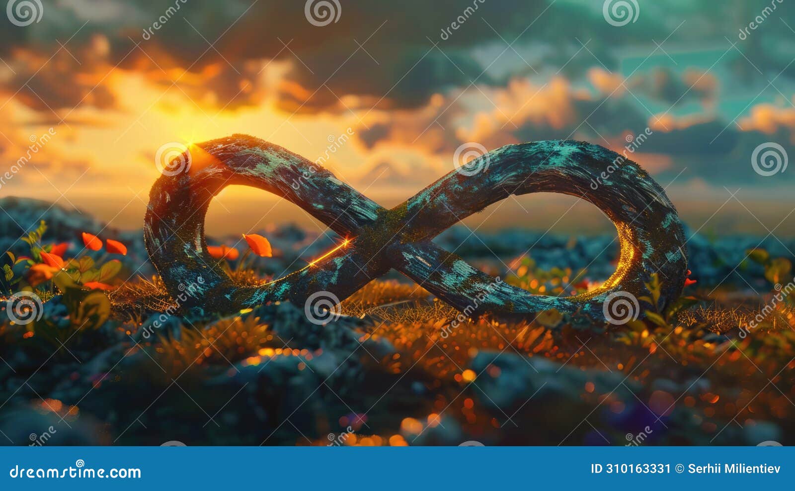 Metallic or Stone Infinity Symbol on the Ground at Sunset. Sign of ...