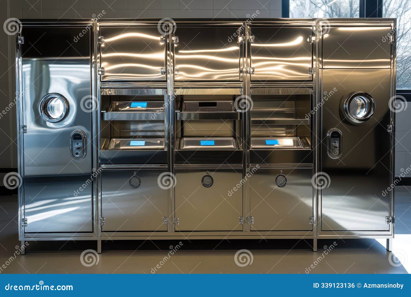 Metallic Storage Units with Compartments, Likely for Industrial or ...