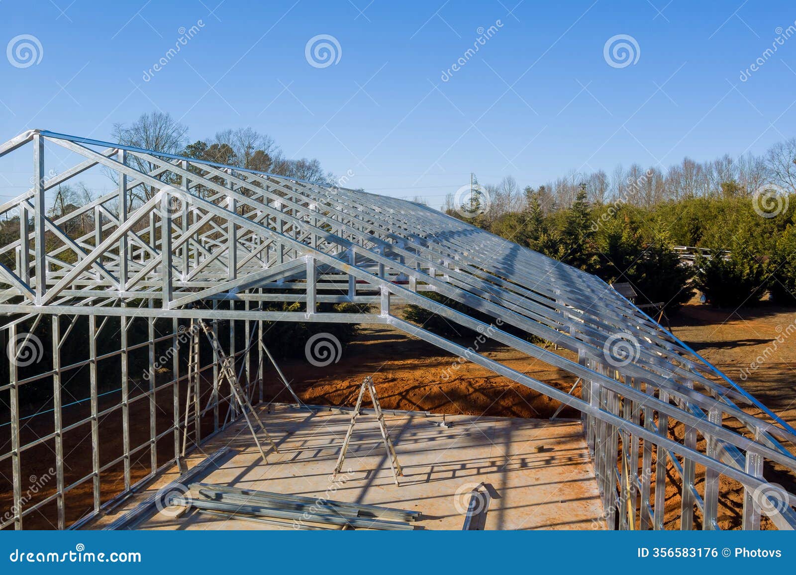 Construction of a Metal Framework for a Large Industrial Building on a ...