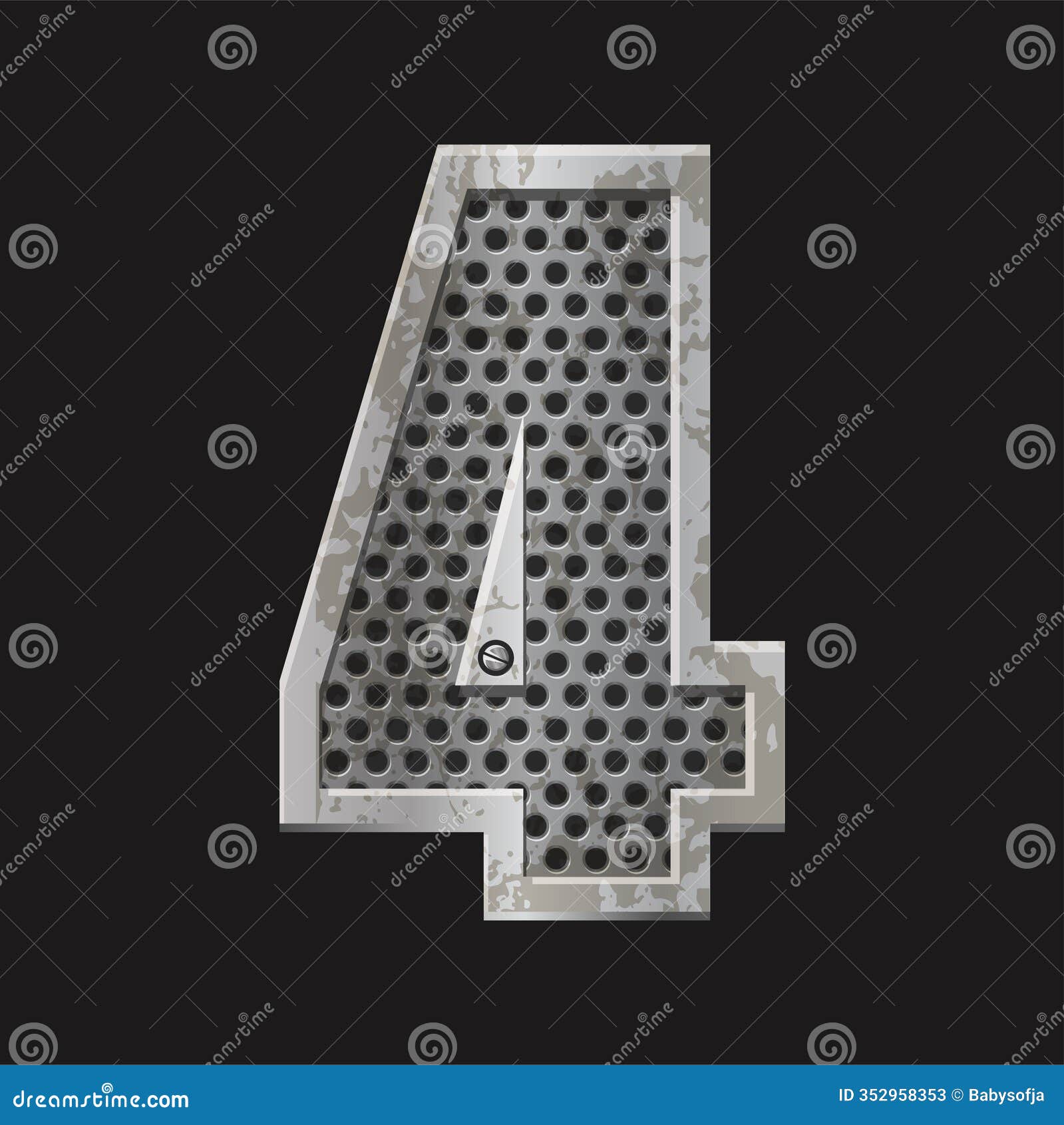 Metallic Style Silver Number Four. Iron Number 4 Isolated in Vector ...