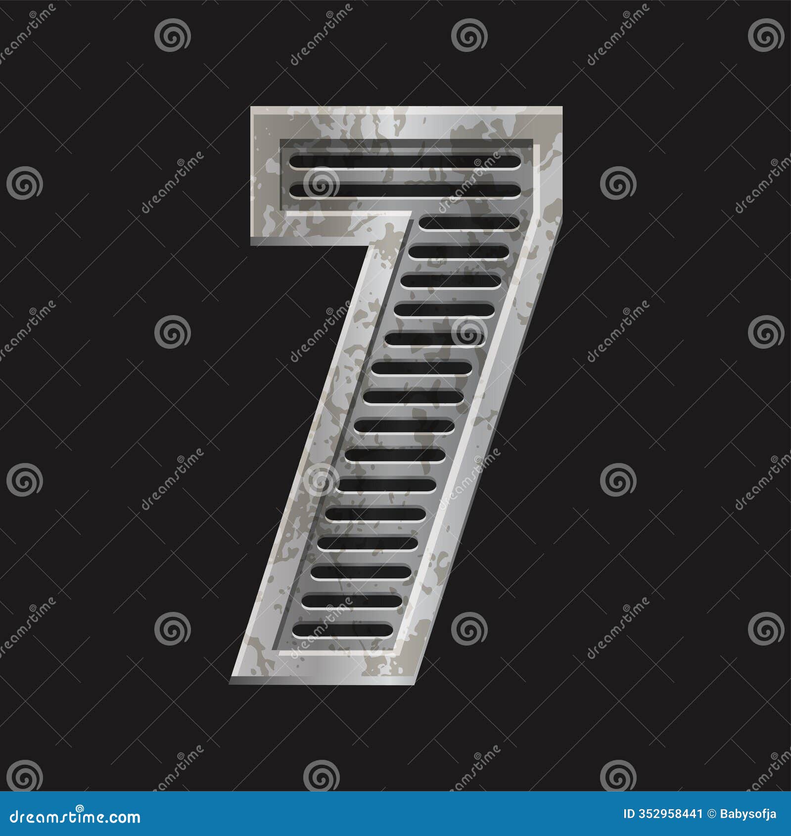 Metallic Style Silver Number Seven. Iron Number 7 Isolated in Vector ...
