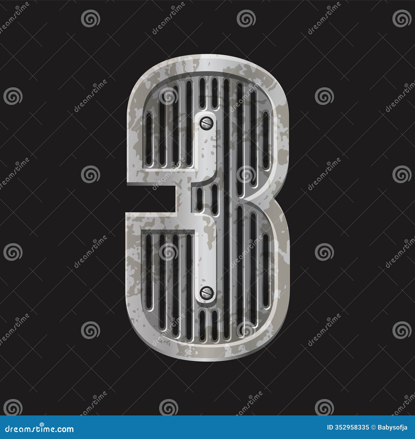 Metallic Style Silver Number Three. Iron Number 3 Isolated in Vector ...