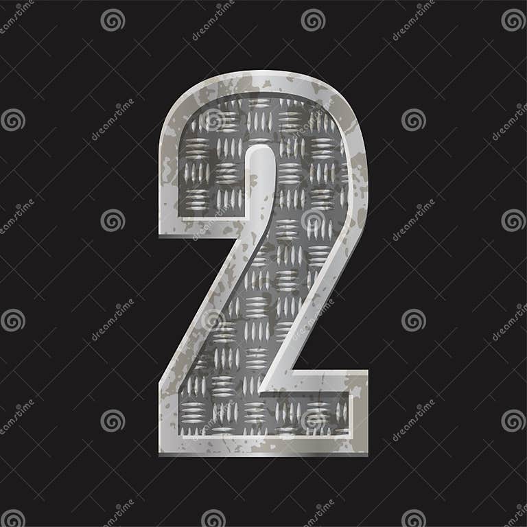 Metallic Style Silver Number Two. Iron Number 2 Isolated in Vector ...