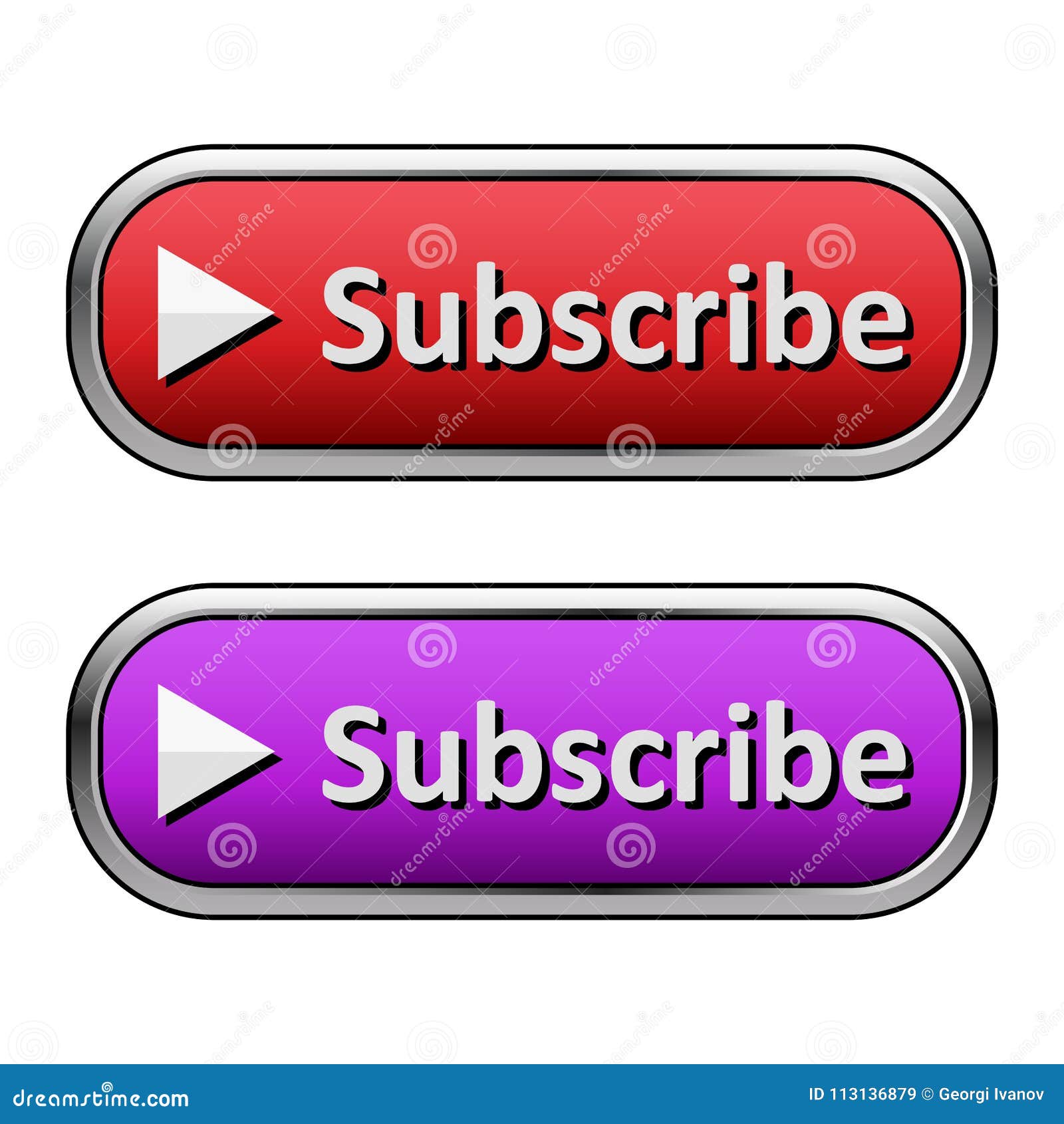Metallic Subscribe Button with an Arrow on the Left. Red and Purple ...
