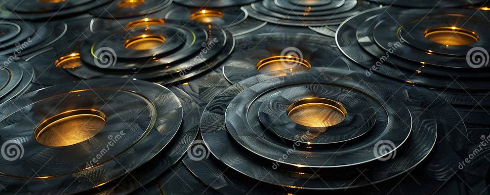 A Metallic Surface with a Series of Overlapping Circular Panels, Each ...