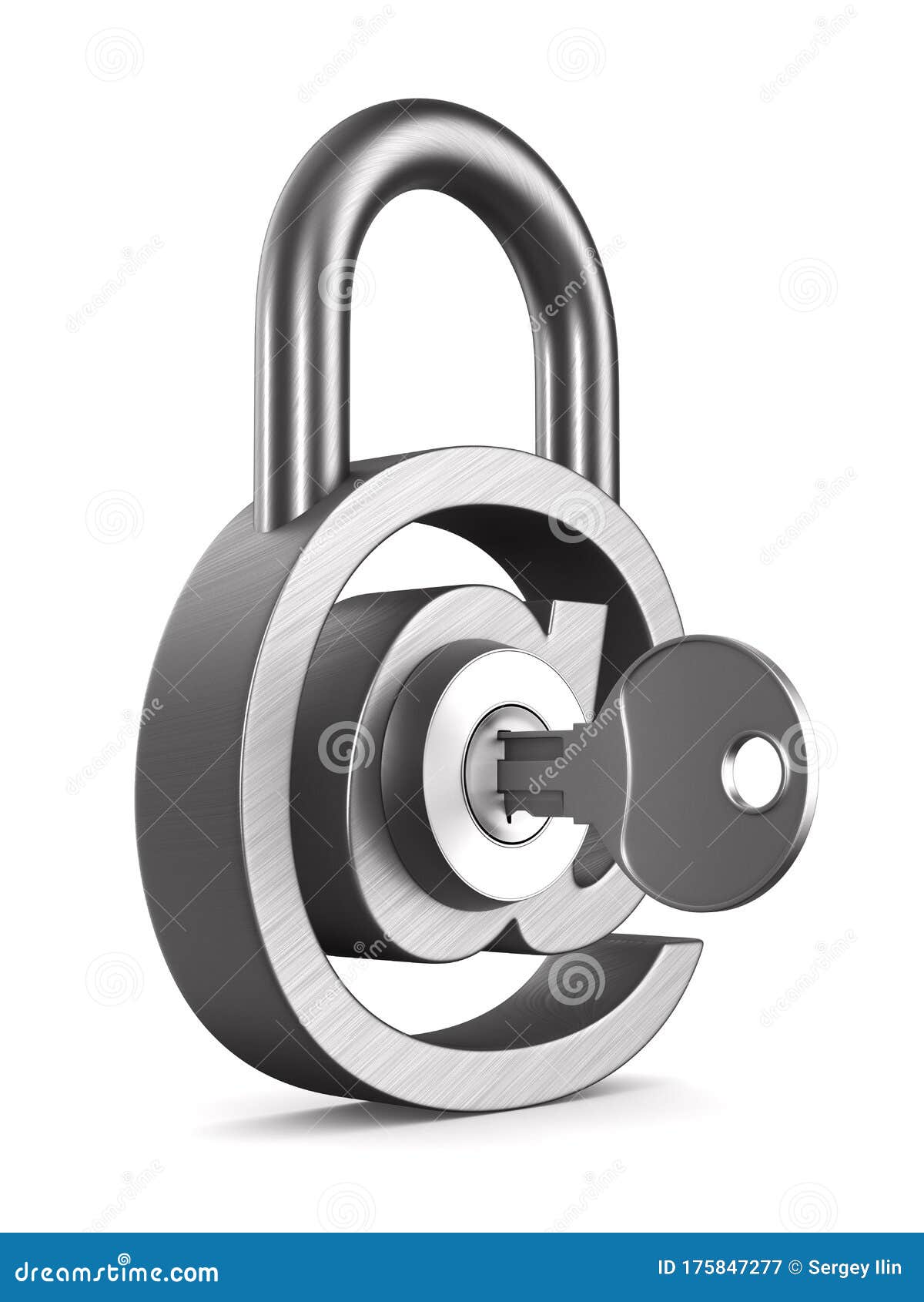 Metallic Symbol Email and Key on White Background. Isolated 3D ...