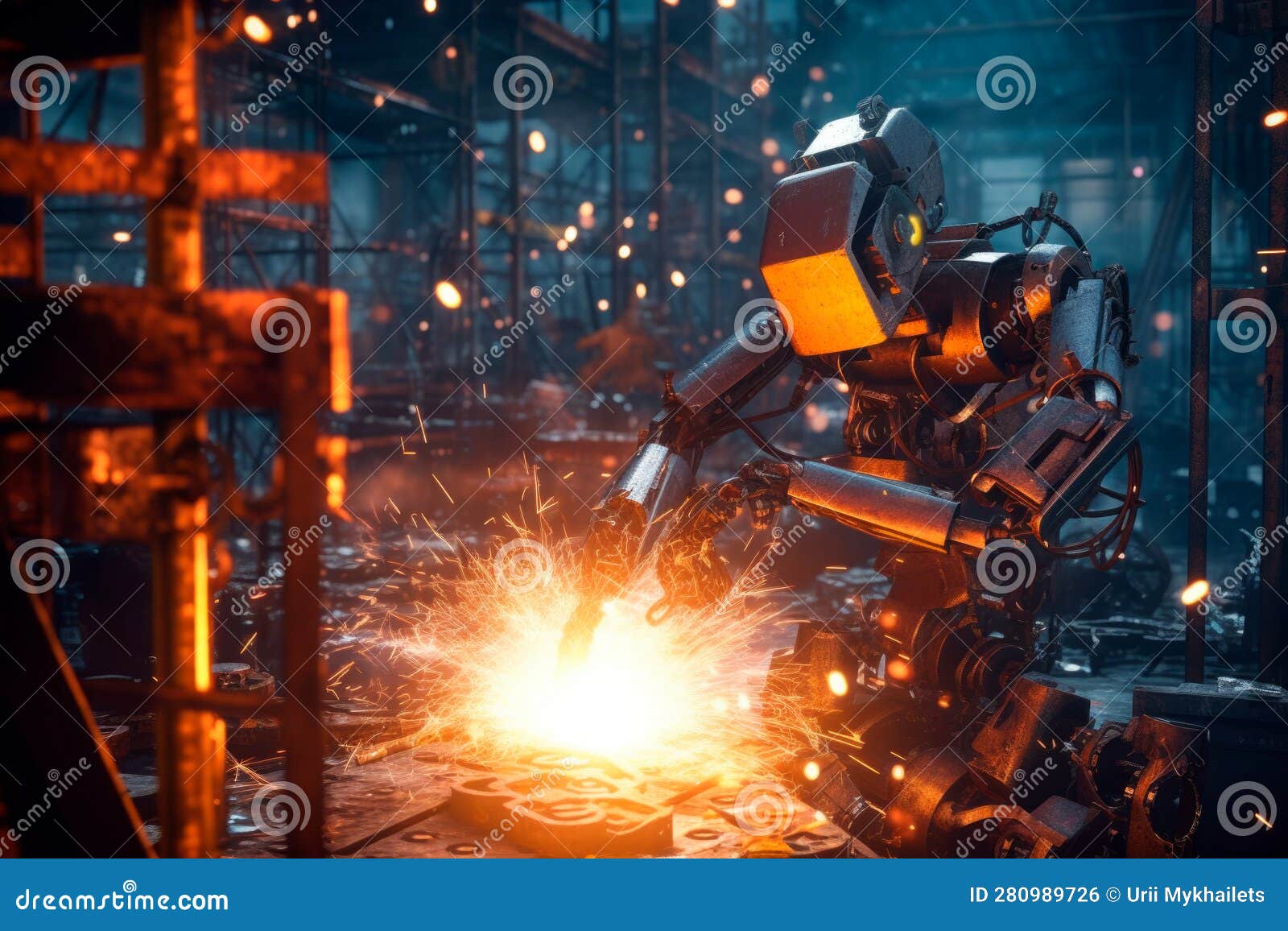 Metallic Symphony: Robot Crafting in the Digital Age Stock Illustration ...