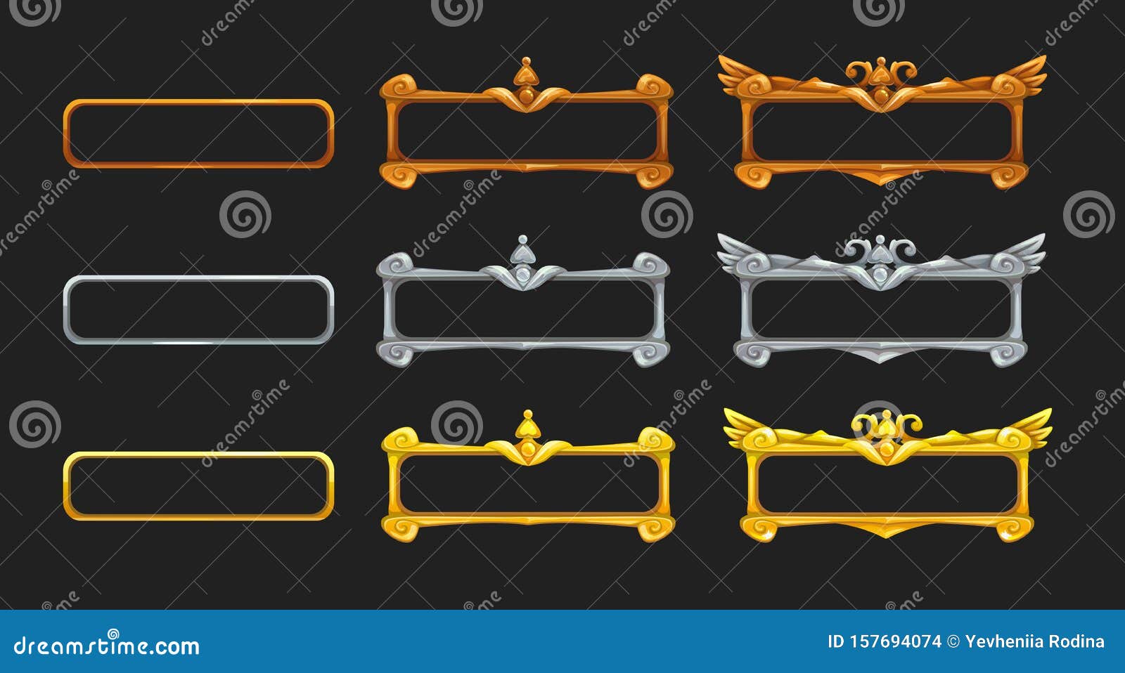 Metallic Title Banners Set for Epic Game Design. Golden, Silver and ...