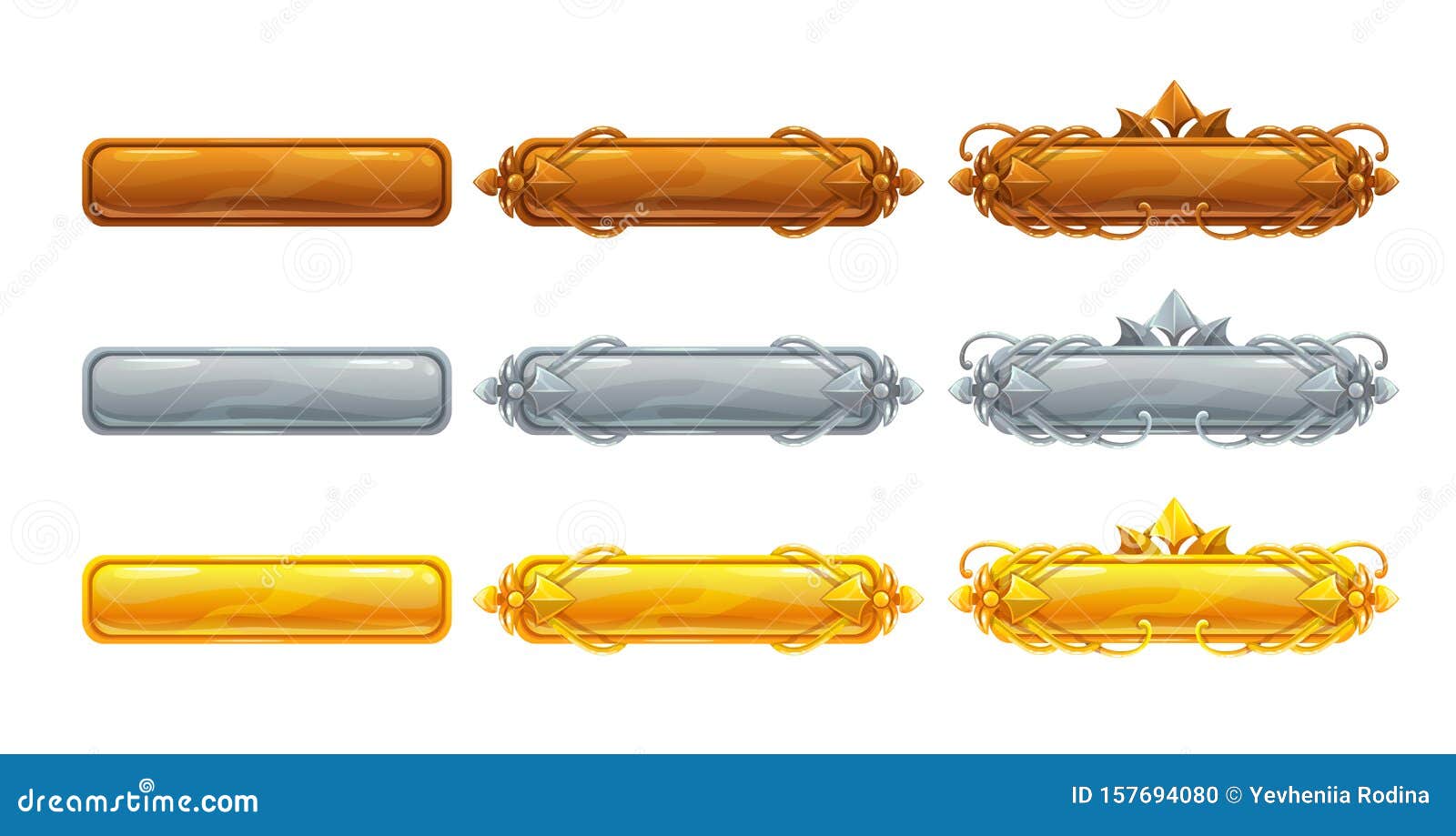 Metallic Title Banners Set for Epic Game Design. Golden, Silver and ...