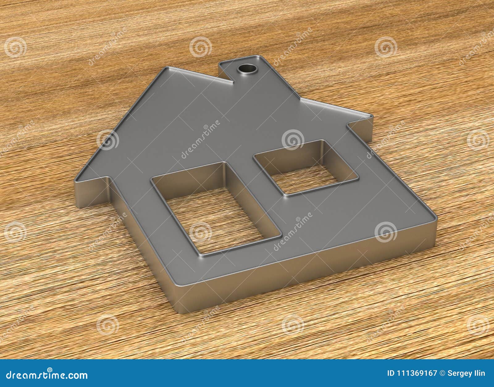 Metallic Trinket House on Wooden Surface. 3D Illustration Stock ...