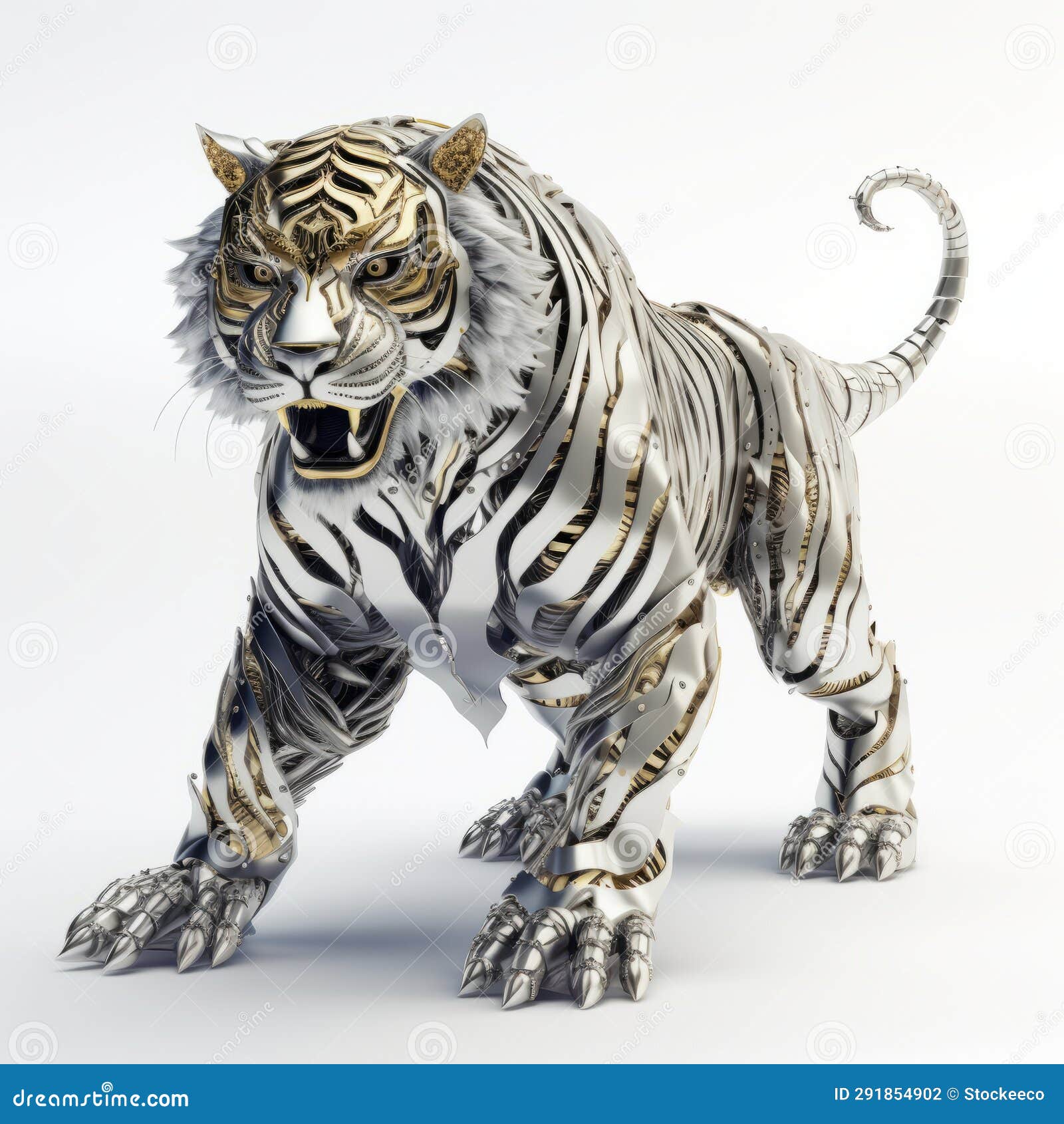 Metallic White Tiger 3d Model with Elaborate Gilding and Solarization ...