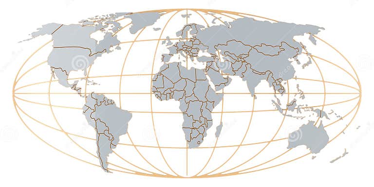 Metallic World Map, 3D Rendering Stock Illustration - Illustration of ...