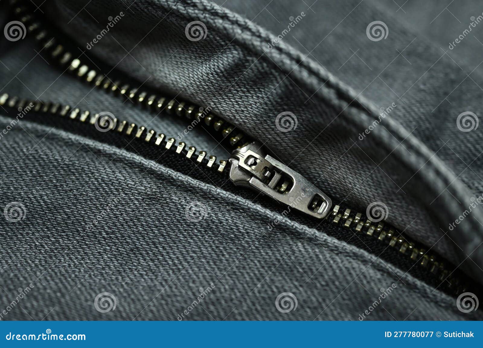 Metallic Zip on Denim Jeans Stock Image - Image of closeup, sewing ...