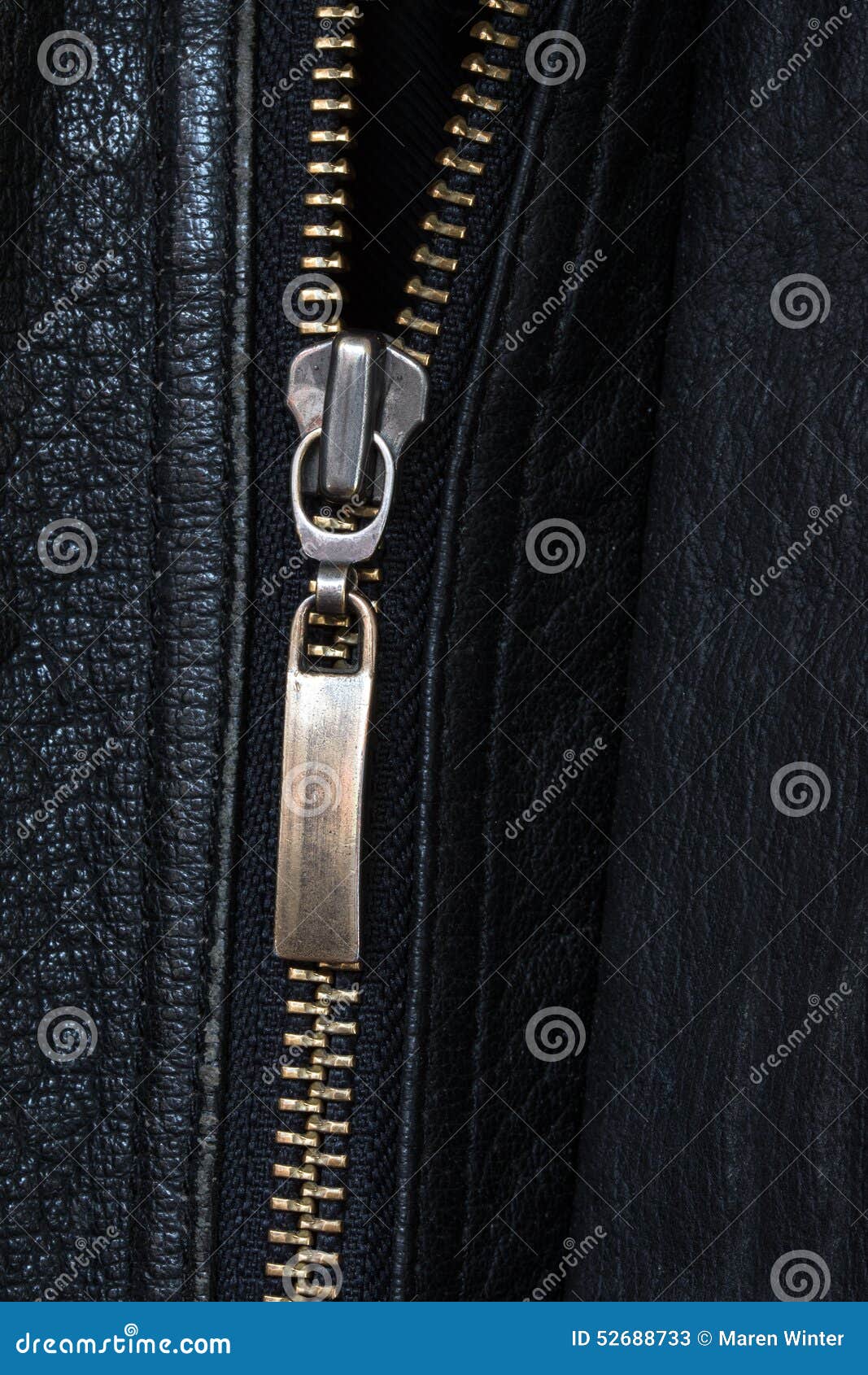 Metallic Zipper in Black Leather Stock Image - Image of metallic, metal ...