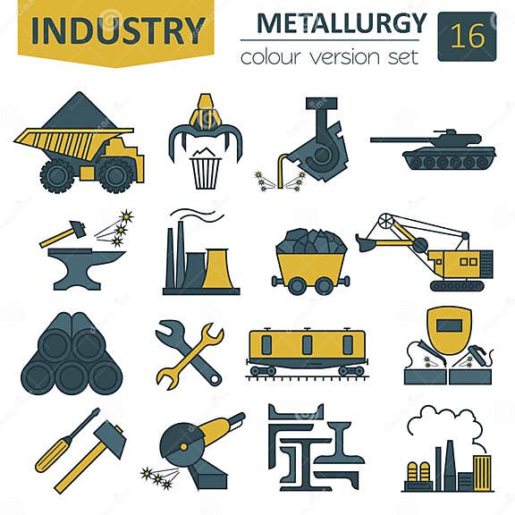 Metallurgy Icon Set. Colour Version Design Stock Vector - Illustration ...
