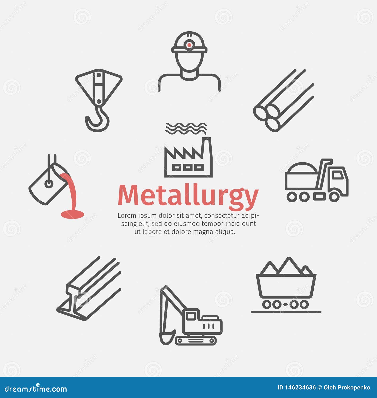 Metallurgy Banner. Line Icons. Vector Signs for Web Graphics. Stock ...