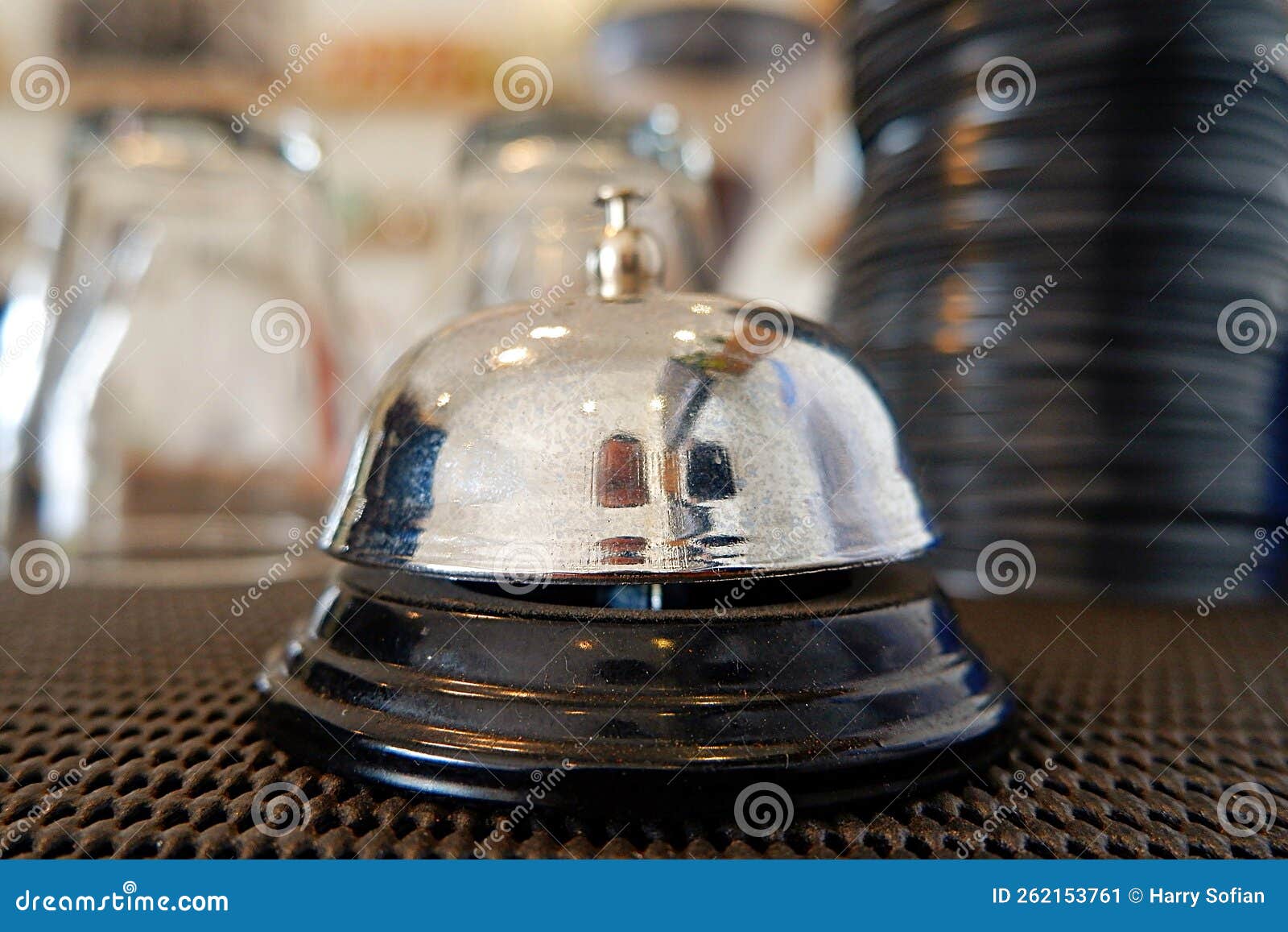 Metals bell at the cafe stock image. Image of golden - 262153761