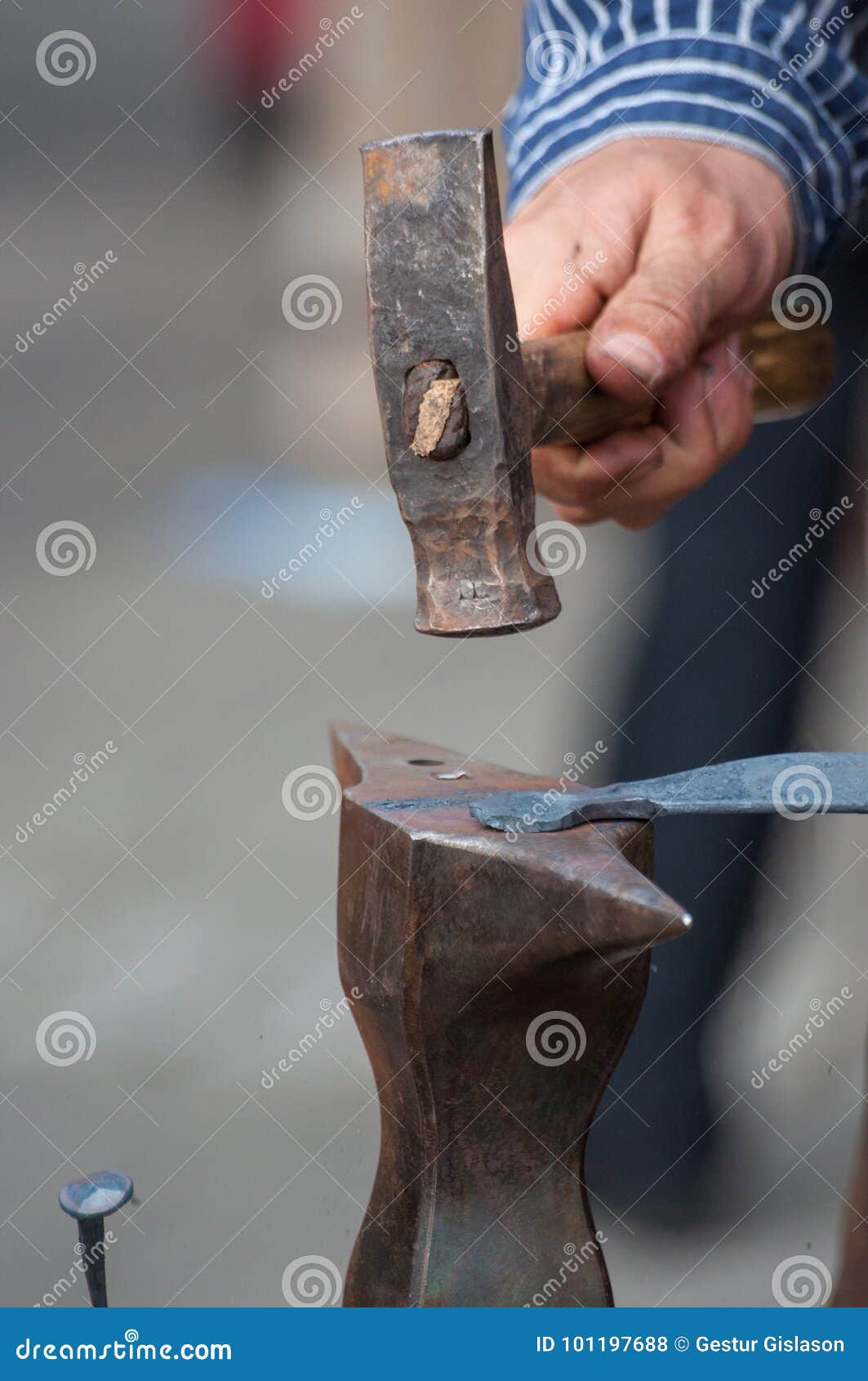 Metalsmith Hammering the Iron Stock Photo - Image of forge, profession ...