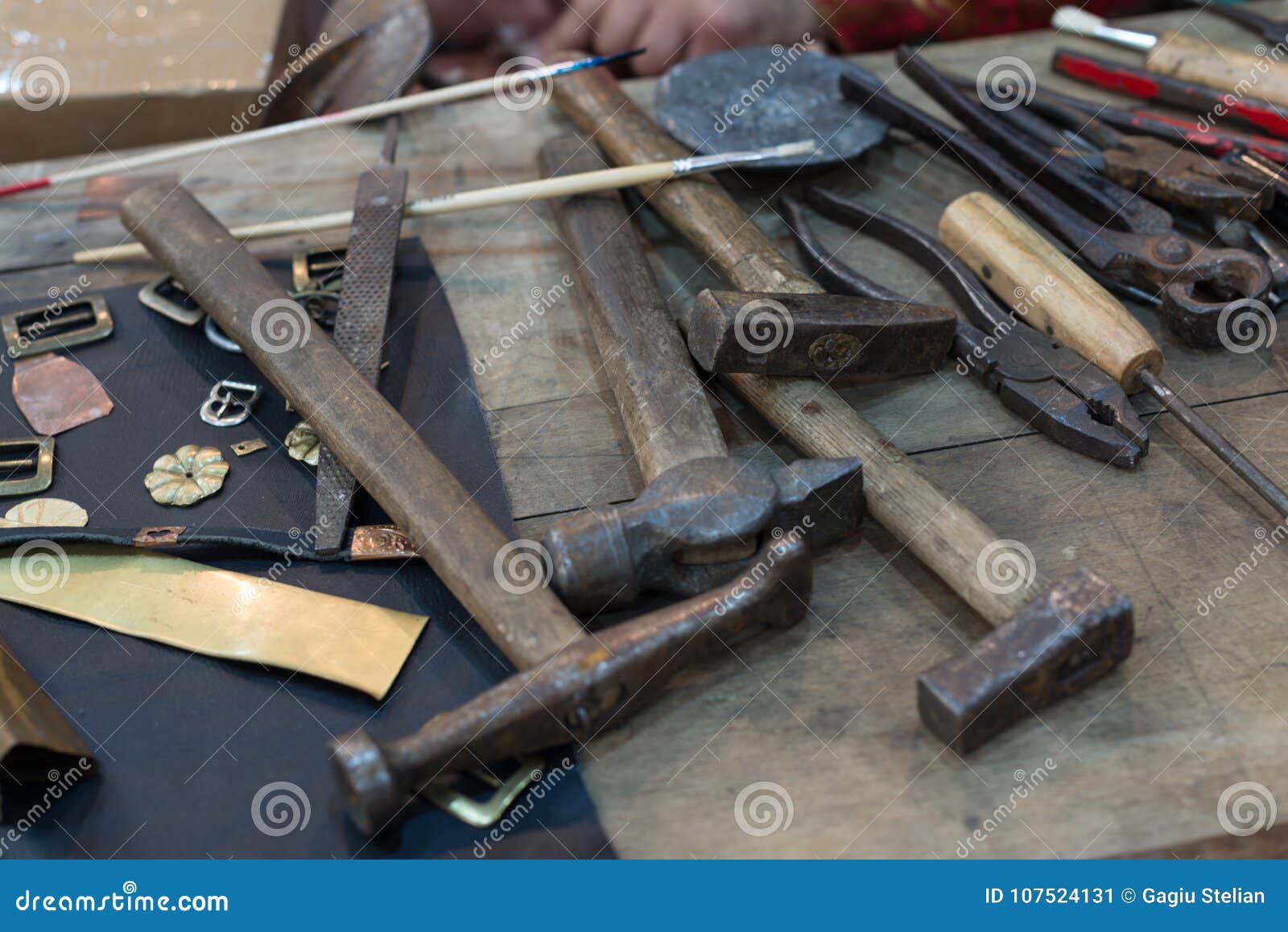 Metalsmith Tools on a Table Stock Image - Image of nail, hand: 107524131